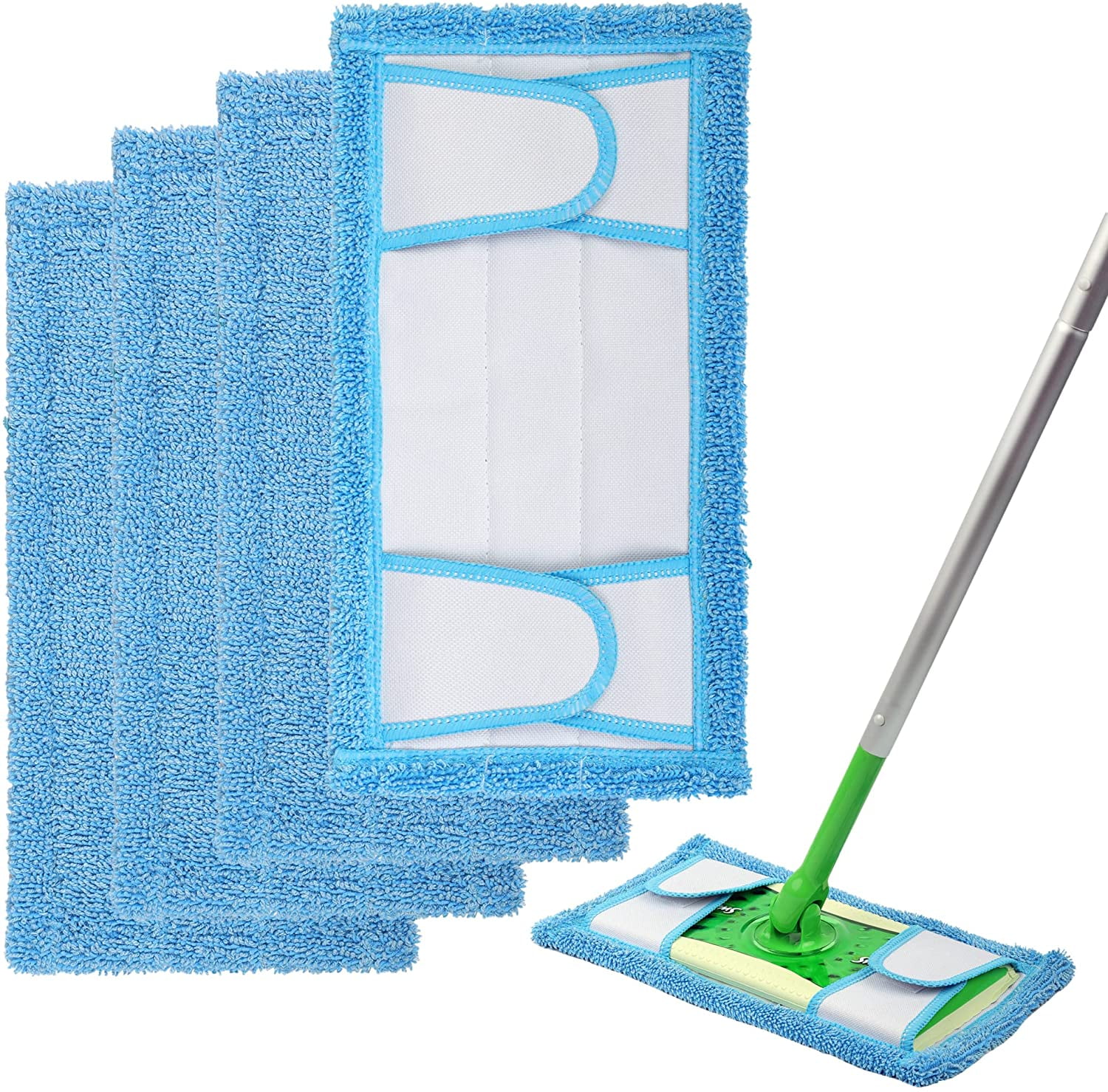 WetJet 4 Pack Reusable Microfiber Mop Pads, Washable Sweeper Refills ...