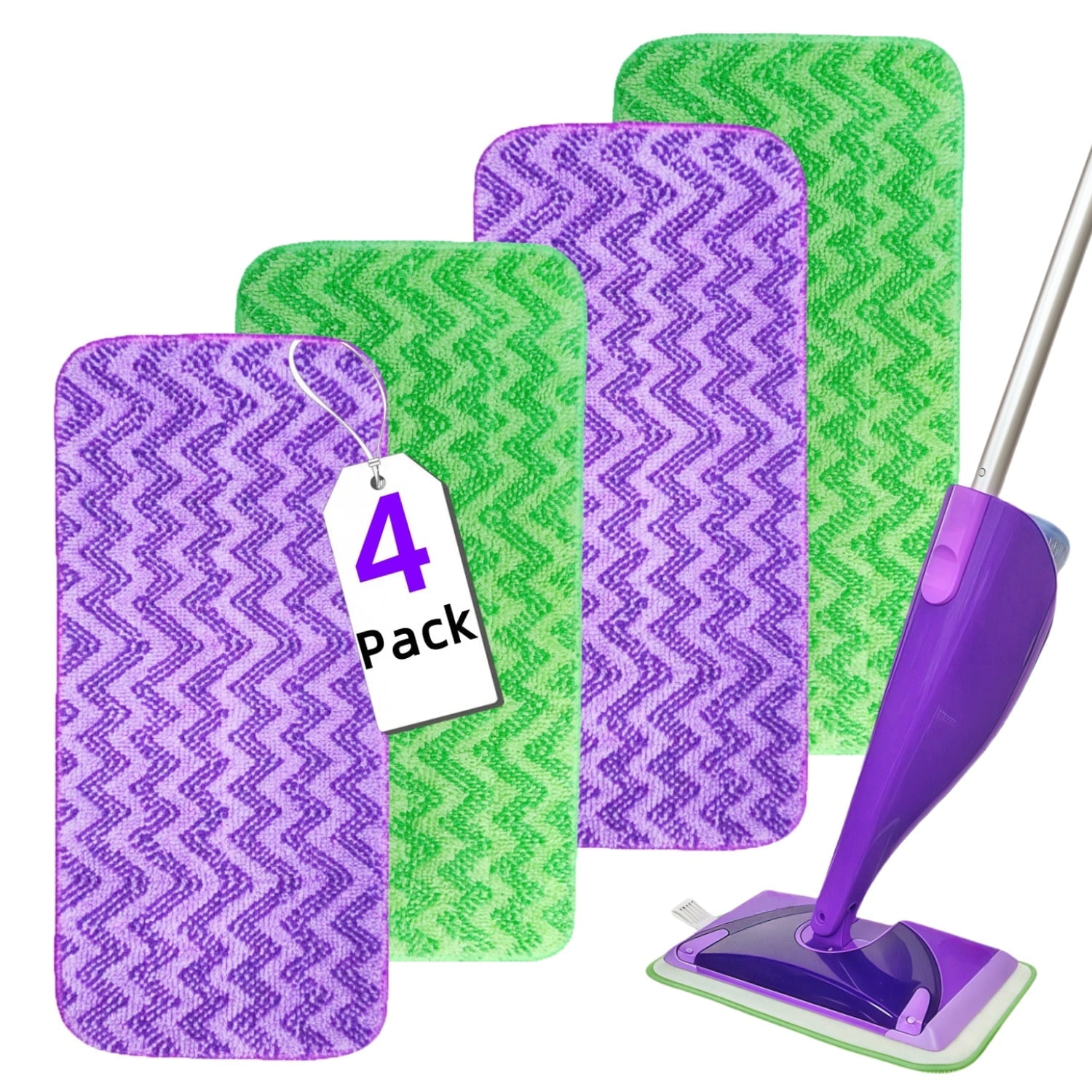 Morulong 4 Pack Reusable Mop Pad Refills, Microfiber Sponge Pads for ...