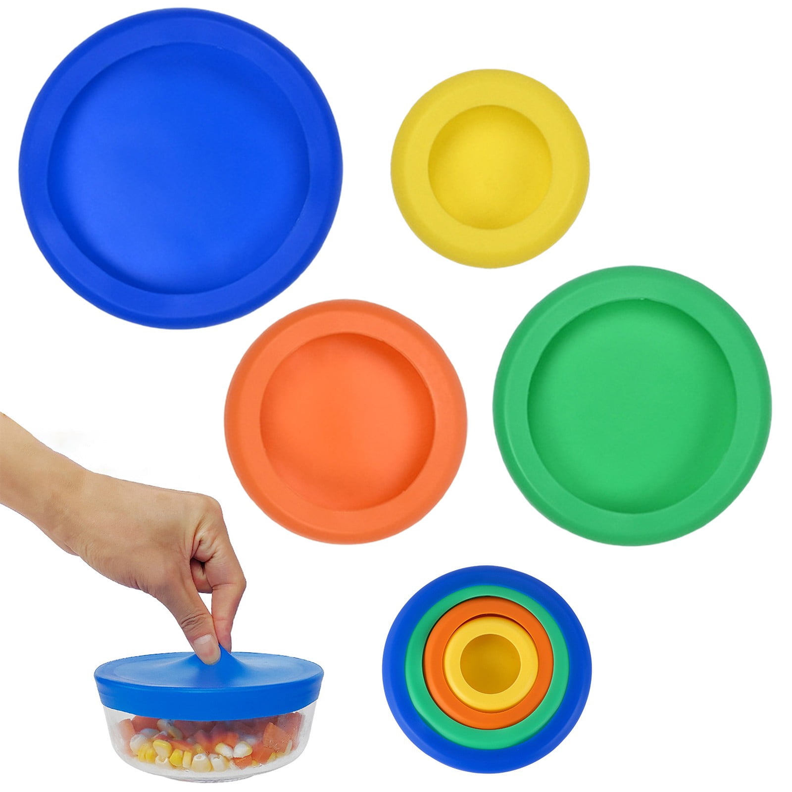 4-Pack Reusable Silicone Food Covers - Airtight Fruit & Veggie Saver ...