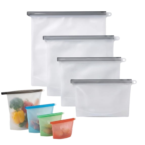 4 Pack Reusable Silicone Food Storage Bags for Meal Prep and Leftovers ...