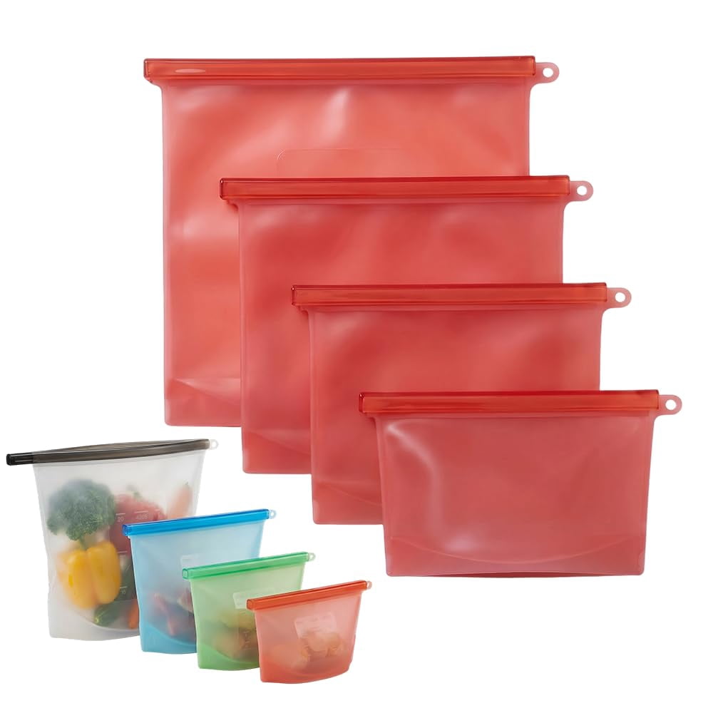 4 Pack Reusable Silicone Food Storage Bags for Meal Prep and Leftovers ...