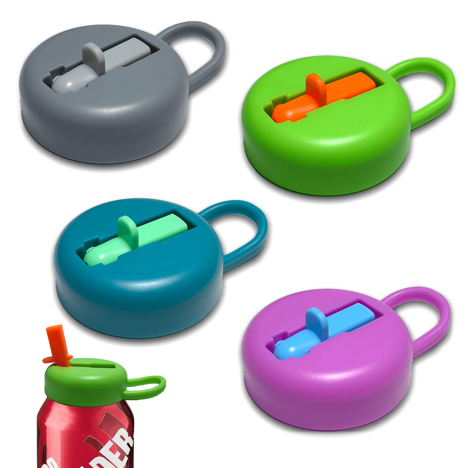 4-Pack Reusable Silicone Soda Can Lids with Straws | BPA-Free, Leak ...