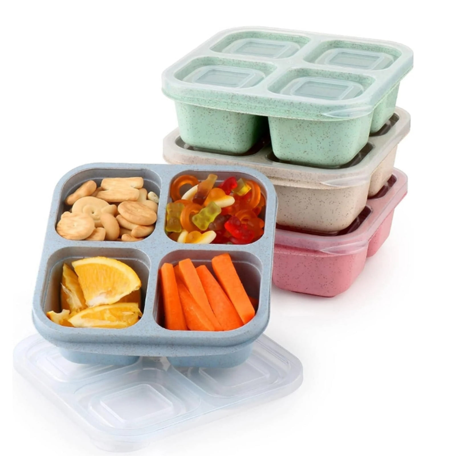 4-Pack Reusable Snack Containers with 4 Compartments Bento-Style Lunch ...
