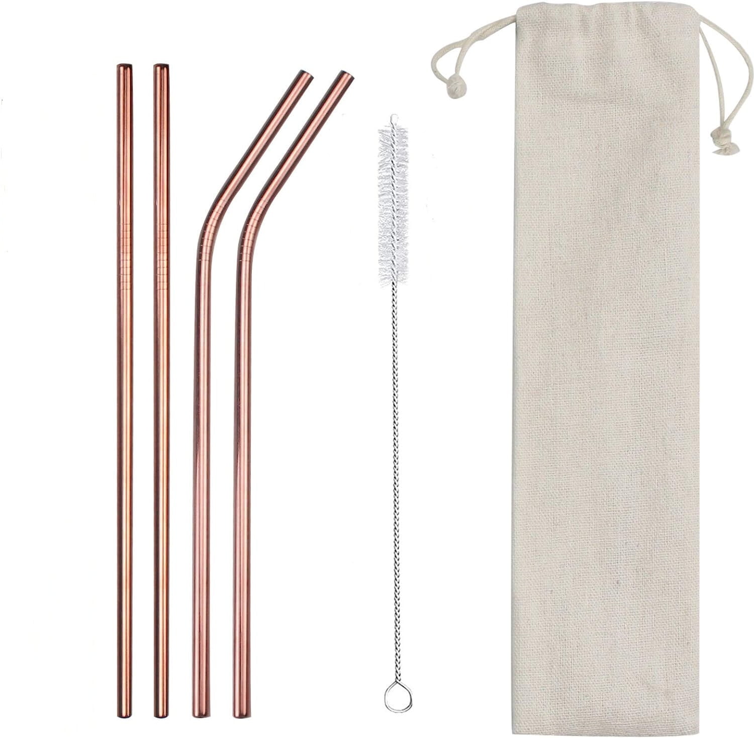 4-Pack Reusable Stainless Steel Metal Straws with Case - Long Drinking ...