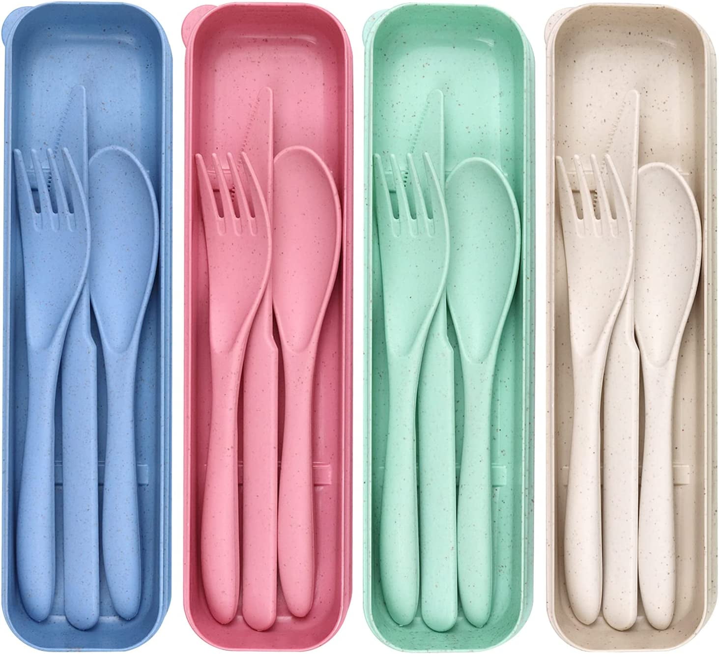 SLequipo Eco-Friendly Cutlery for Kids Adults Travel Camping Reusable Utensil Set (Serving for 4 ...