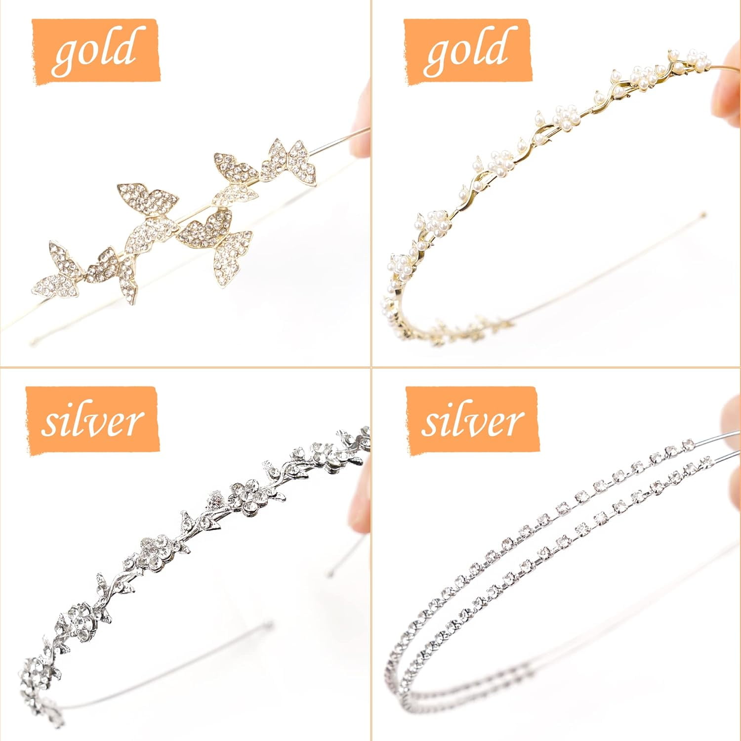 4 Pack Rhinestone Headband Crystal Bridal Hairband Thin Silver Metal ...