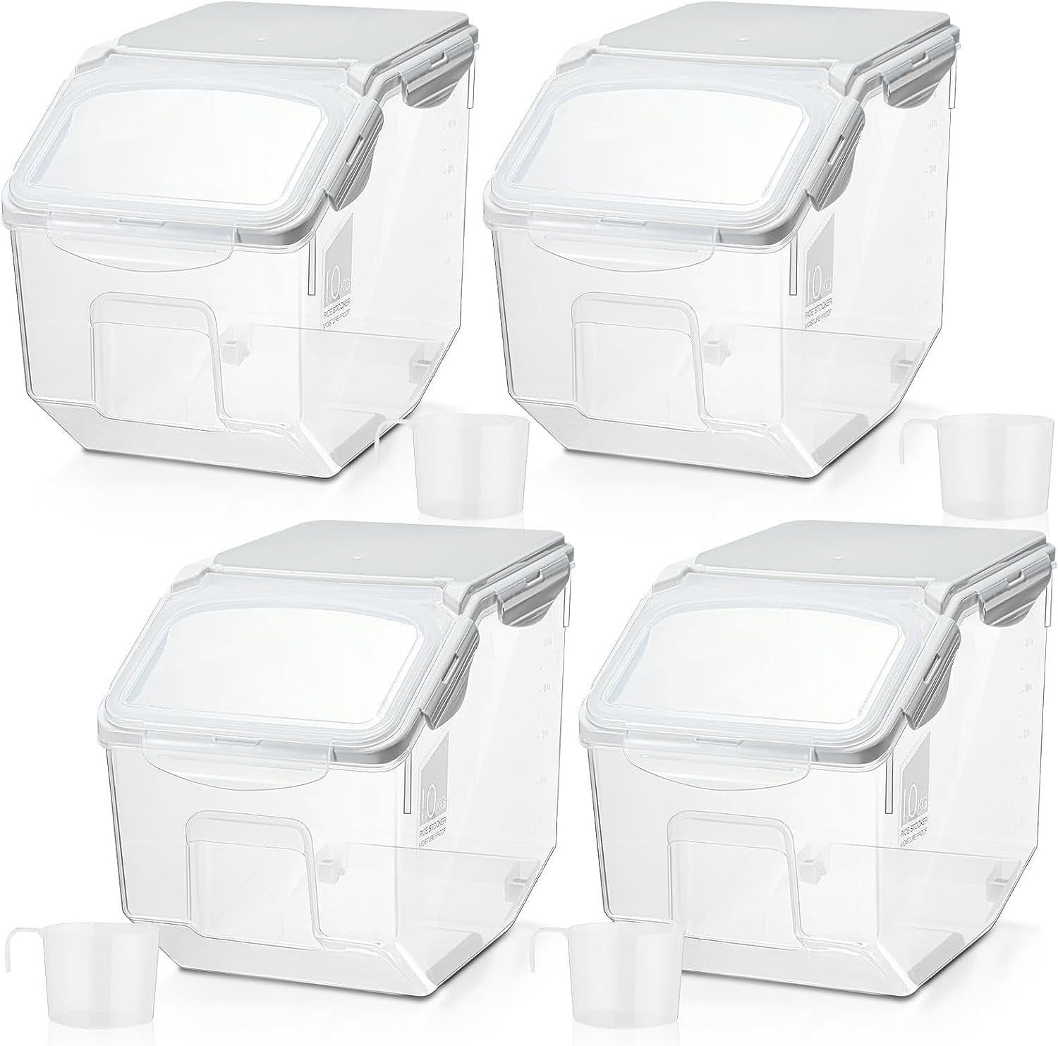 Umigy 4 Pack Rice Storage Container Flour Storage Bin with Wheels White ...