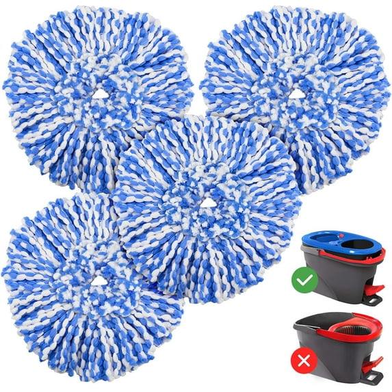 4 Pack RinseClean Spin Mop Replacement Head Spin Mop Refills Compatible ...
