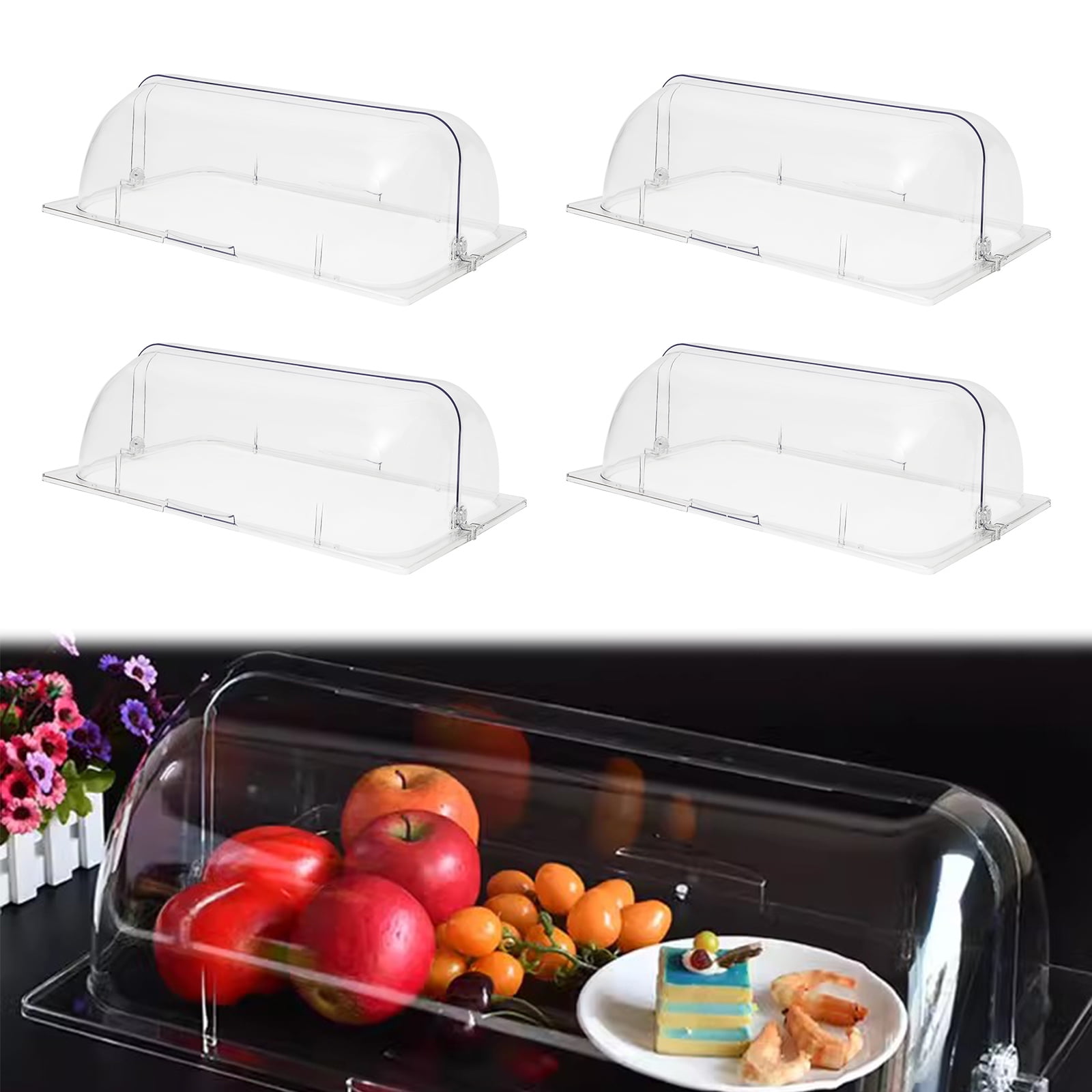 4 Pack Roll Top Display Cover, Clear Display Cover for 1/1 Chafing Dish ...