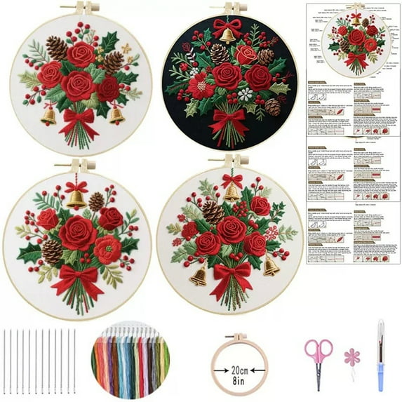 4 Pack Rose Bouquet Embroidery Kits for Beginners Floral Hand ...