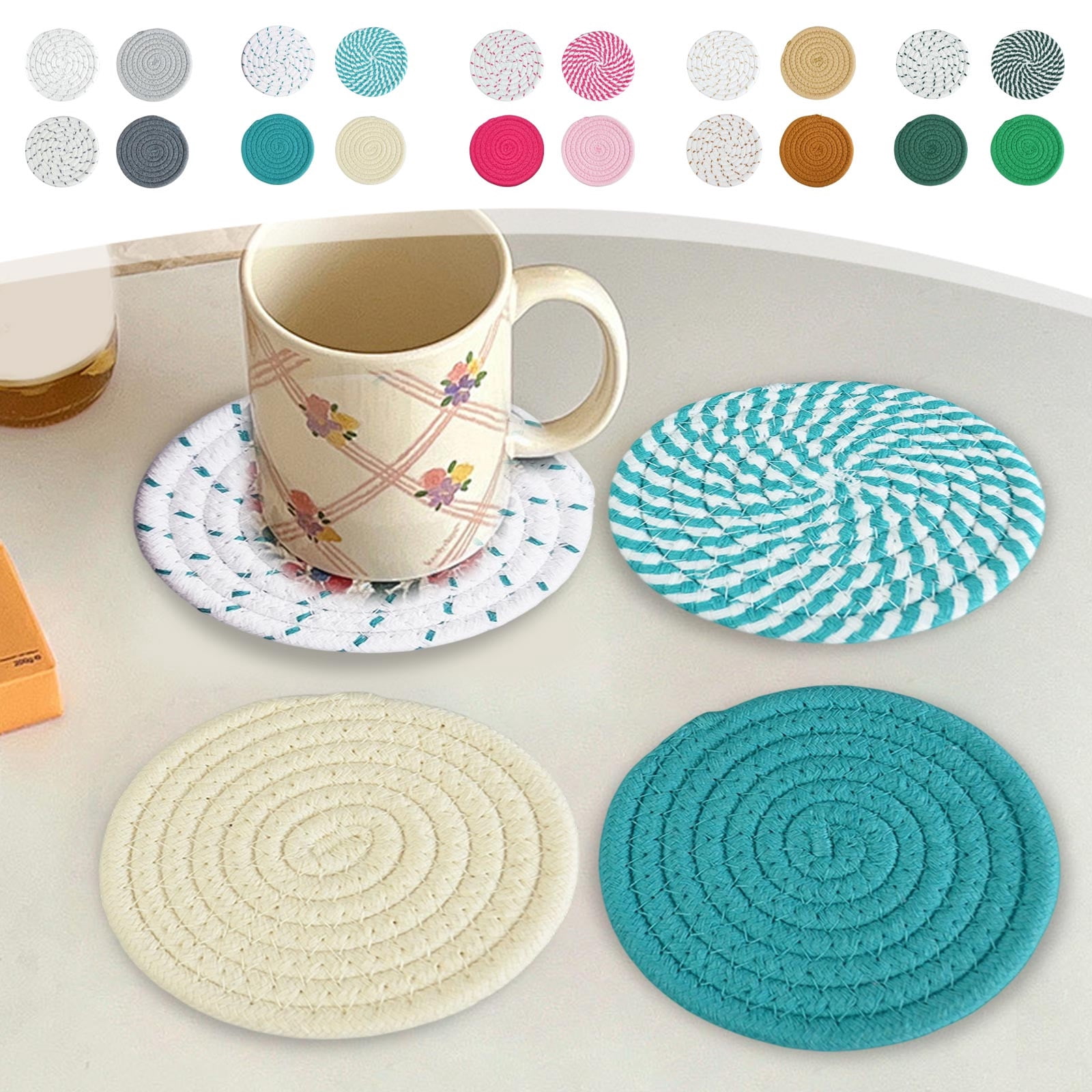4 Pack Round Cotton Rope Coaster Set, Heat Resistant Thermal Insulation ...