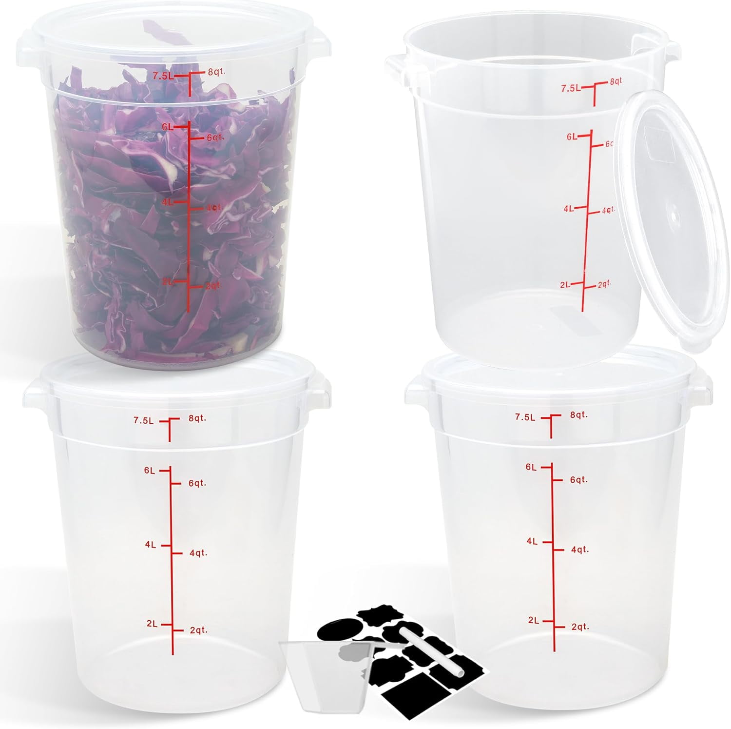 4 Pack Round Food Storage Containers with Lids, 8Qt Translucent ...