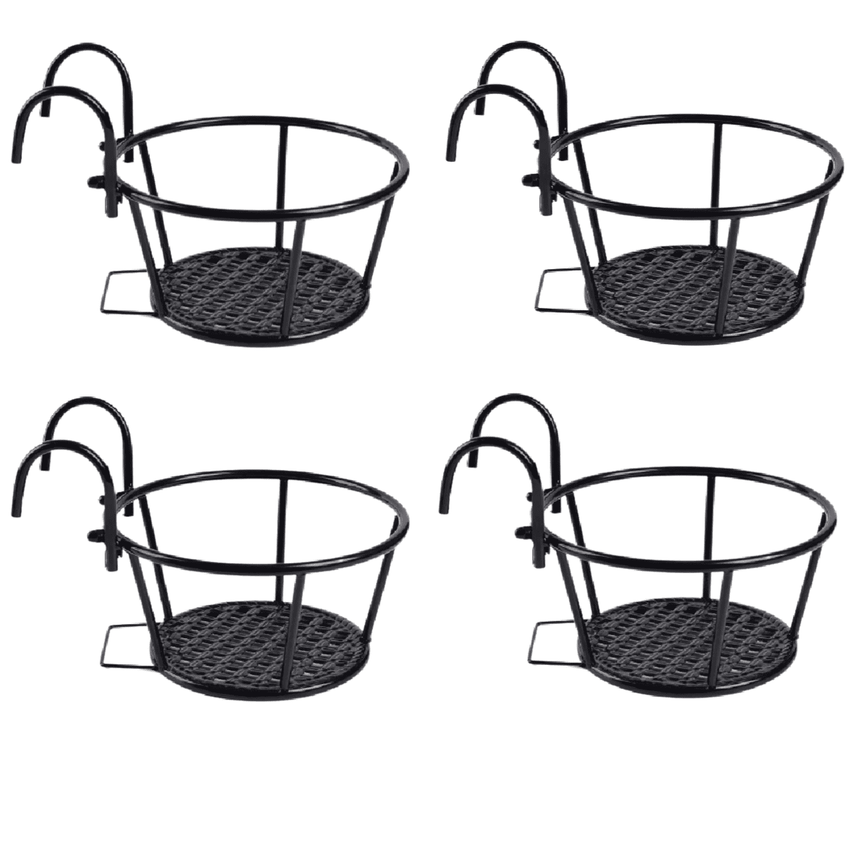 4 Pack Round Hanging Railing Planters, Iron Art Hanging Baskets, Flower ...