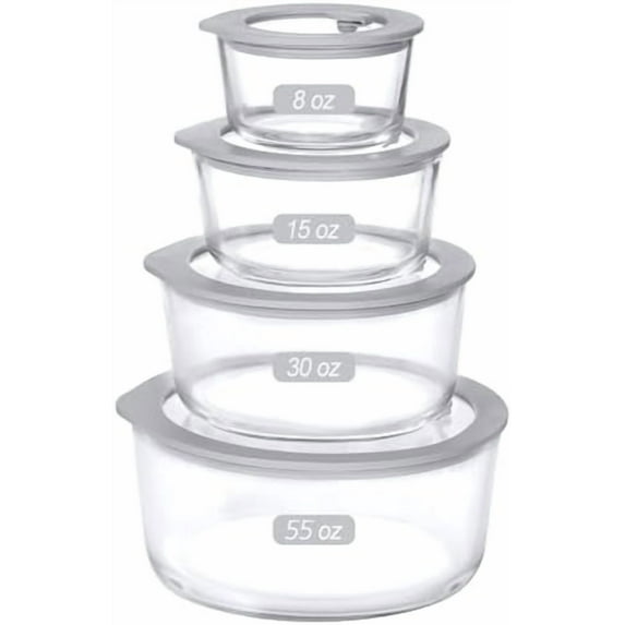 4 Pack Round Large Glass Food Containers with Glass Lids – Microwave ...