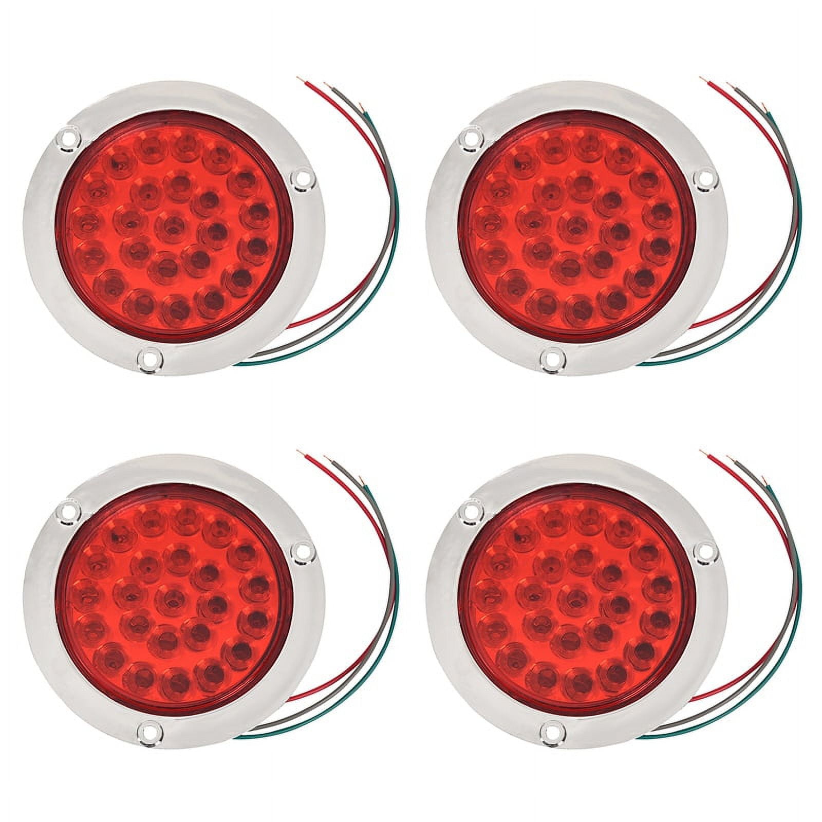 4 Pack Round Led Trailer Tail Lights Red 24 Led Flange Mount Waterproof ...
