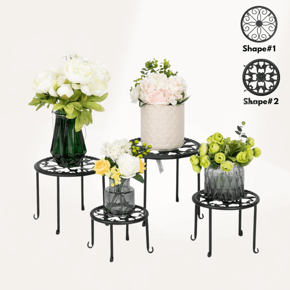 4 Pack Round Nesting Plant Stand with Fleur-de-lis Pattern Black ...