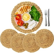 CHOSHOME 4 Pack Natural Water Hyacint Round Woven Placemats, Braided ...