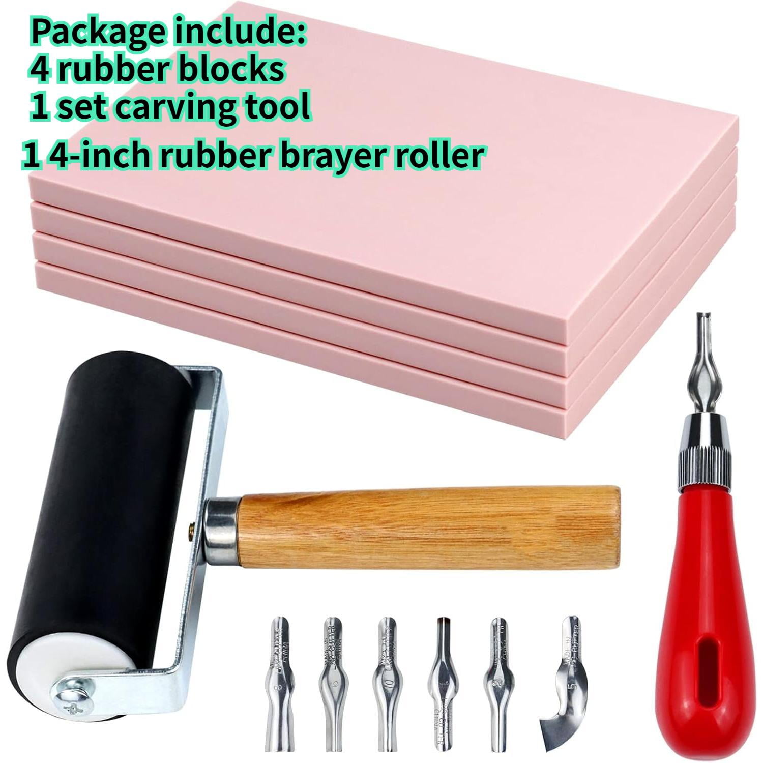 4 Pack Rubber Block Stamp Carving Blocks with Cutter Tools and Rubber ...