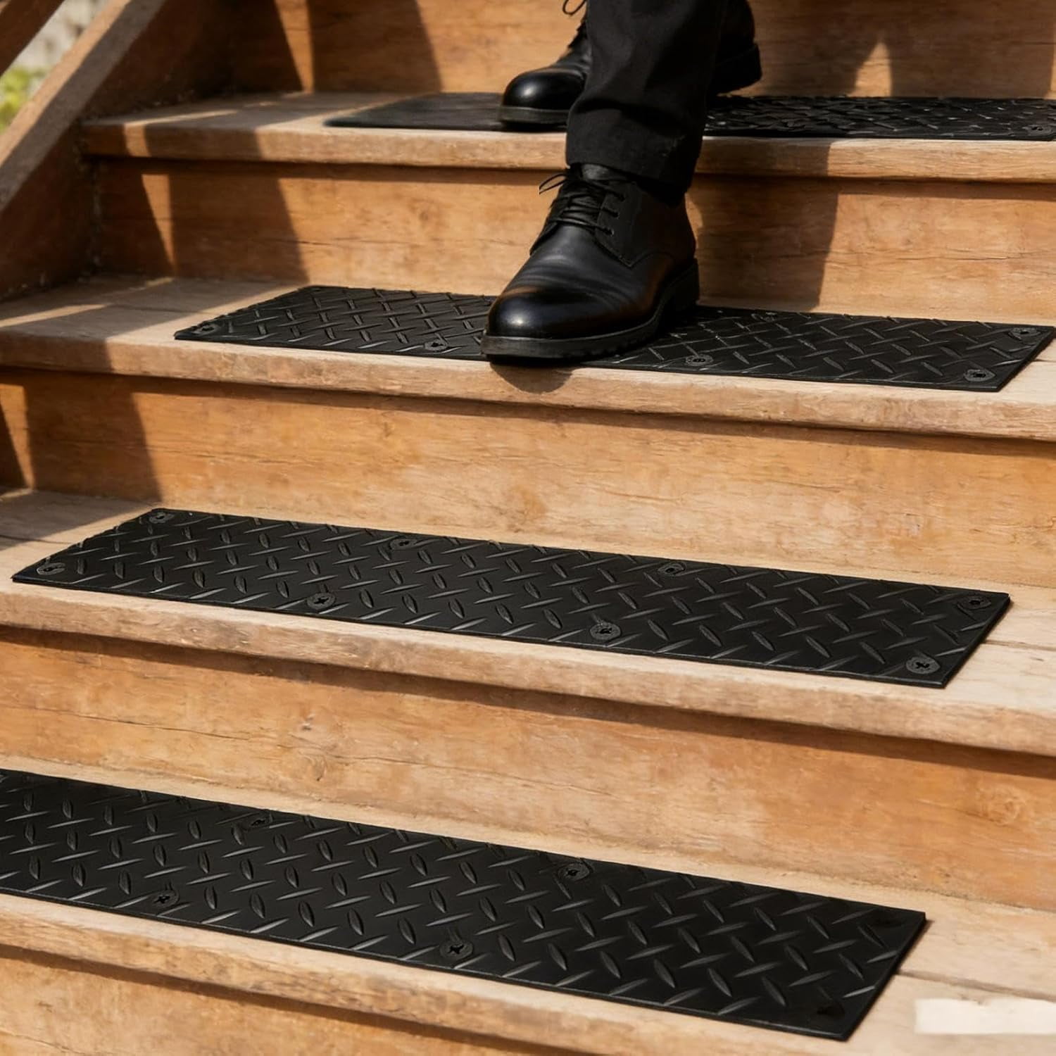 4 Pack Rubber Outdoor Stair Treads for Wooden Steps 30” x 5” Anti-Slip ...