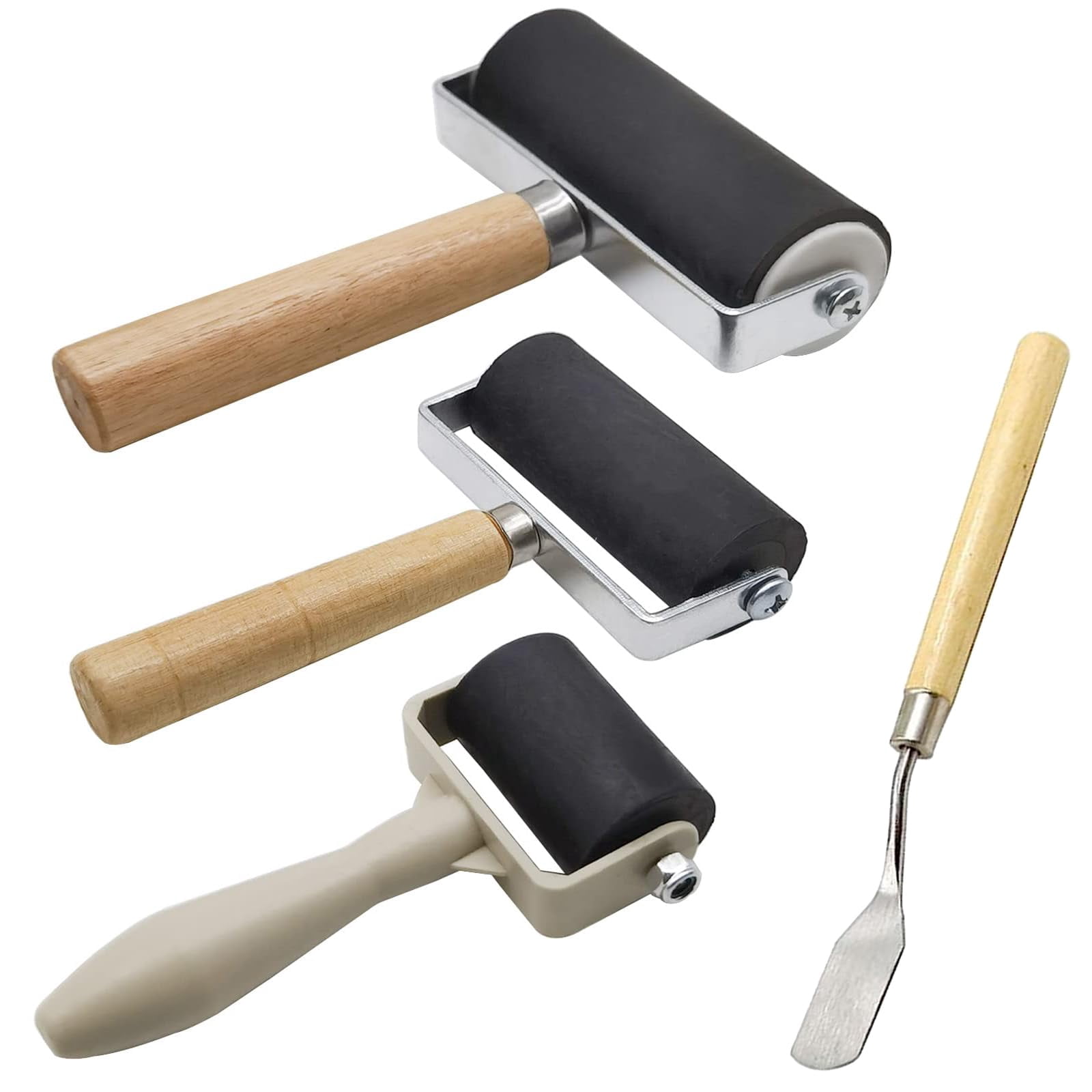 4 Pack Rubber Roller - Brayer Rollers with 3 for Crafting Brayer ...