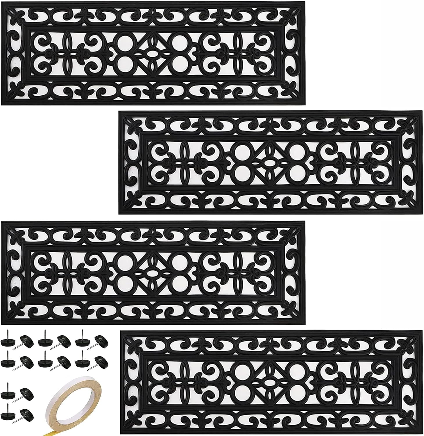 4 Pack Rubber Stair Treads - 29.5 x 10 Inch Outdoor Stair Treads with ...