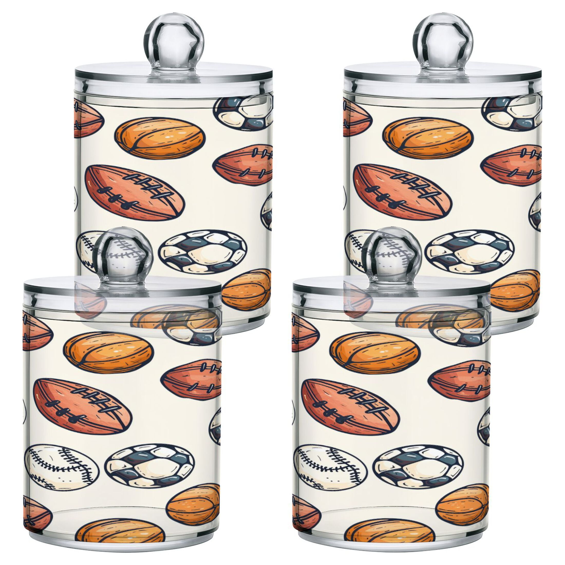 4 Pack Rugby Baseball Soccer Basketball Qtip Holder Dispenser Clear ...