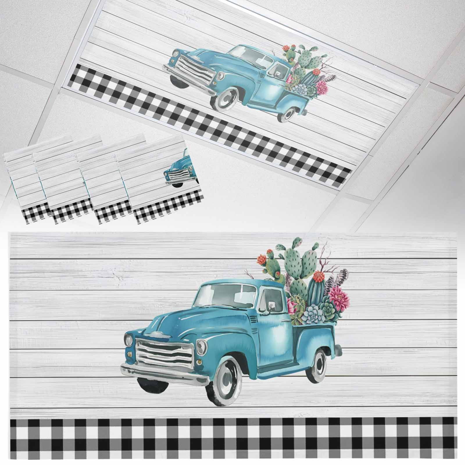 4 Pack Rustic Fluorescent Light Covers for Ceiling Lights Blue Car with ...