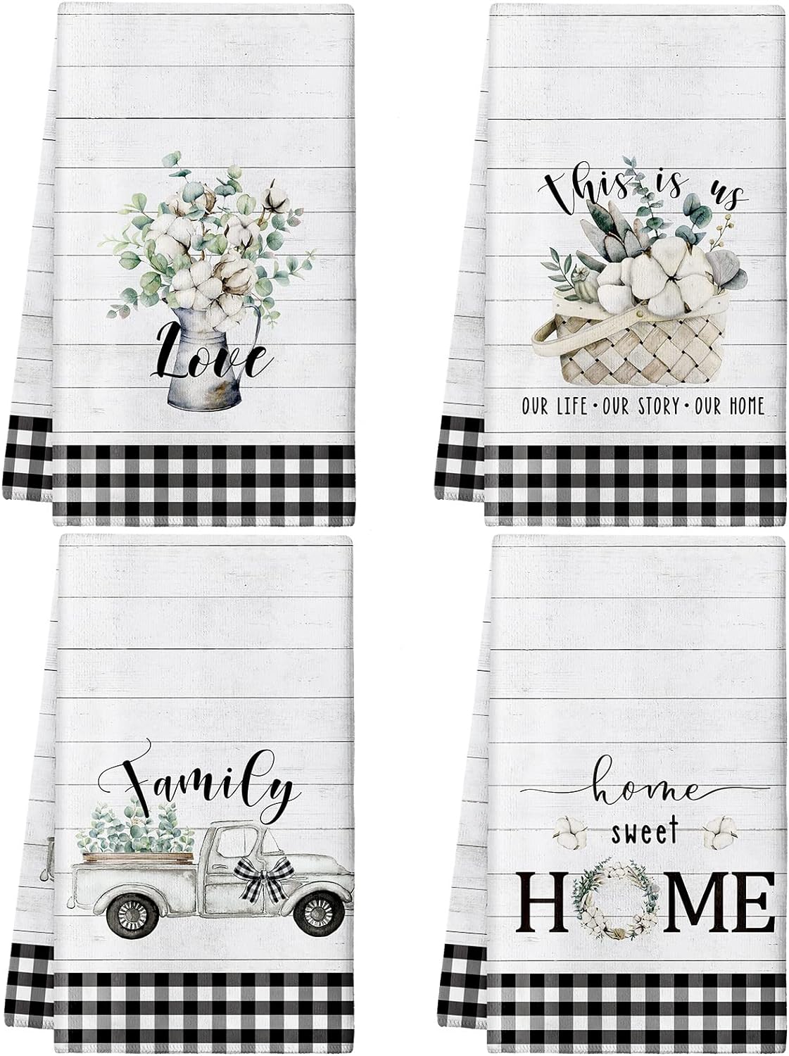 4 Pack Rustic Kitchen Towels Farmhouse Dish Towels for Kitchen ...