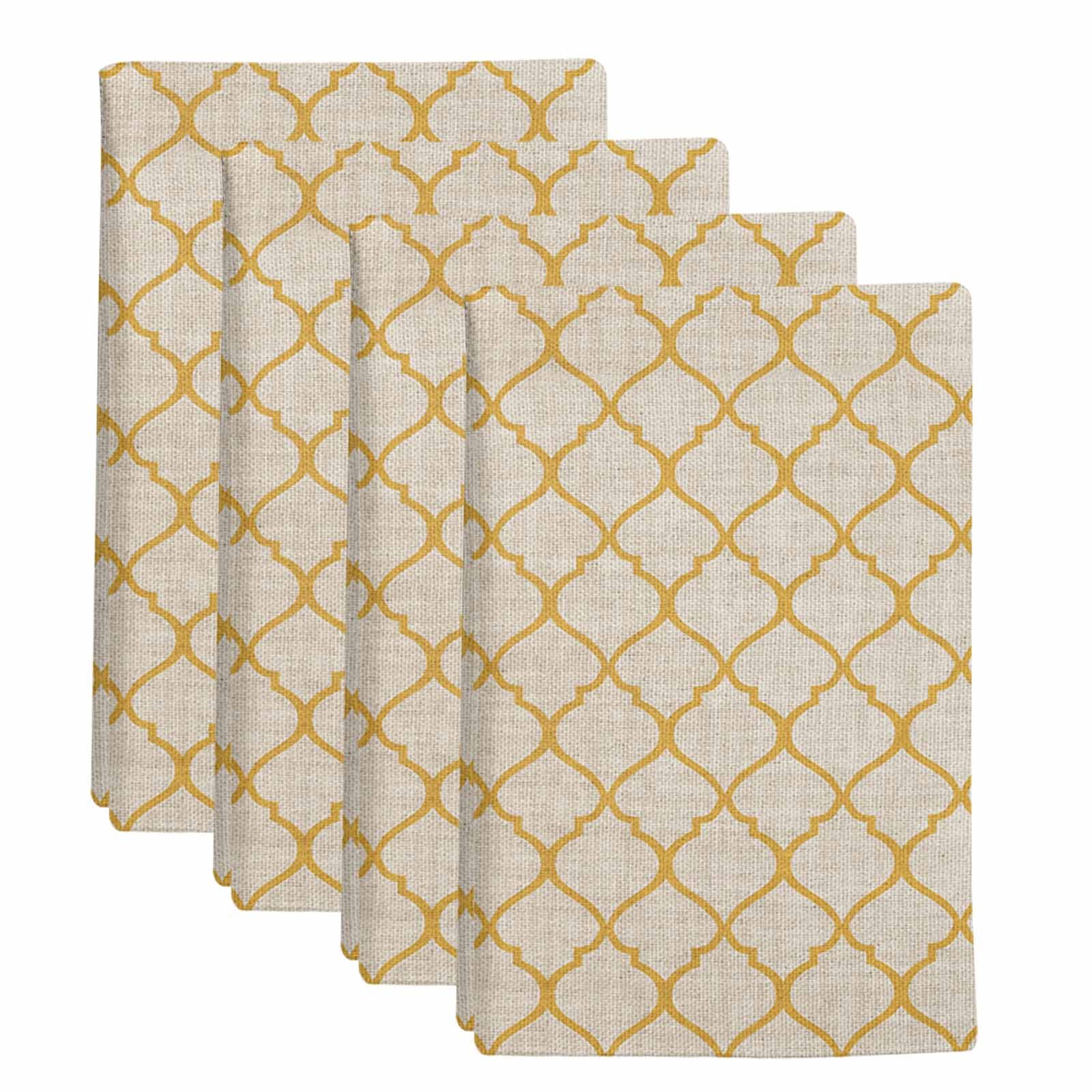 4 Pack Rustic Moroccan Kitchen Towels Geometric Quatrefoil Yellow ...