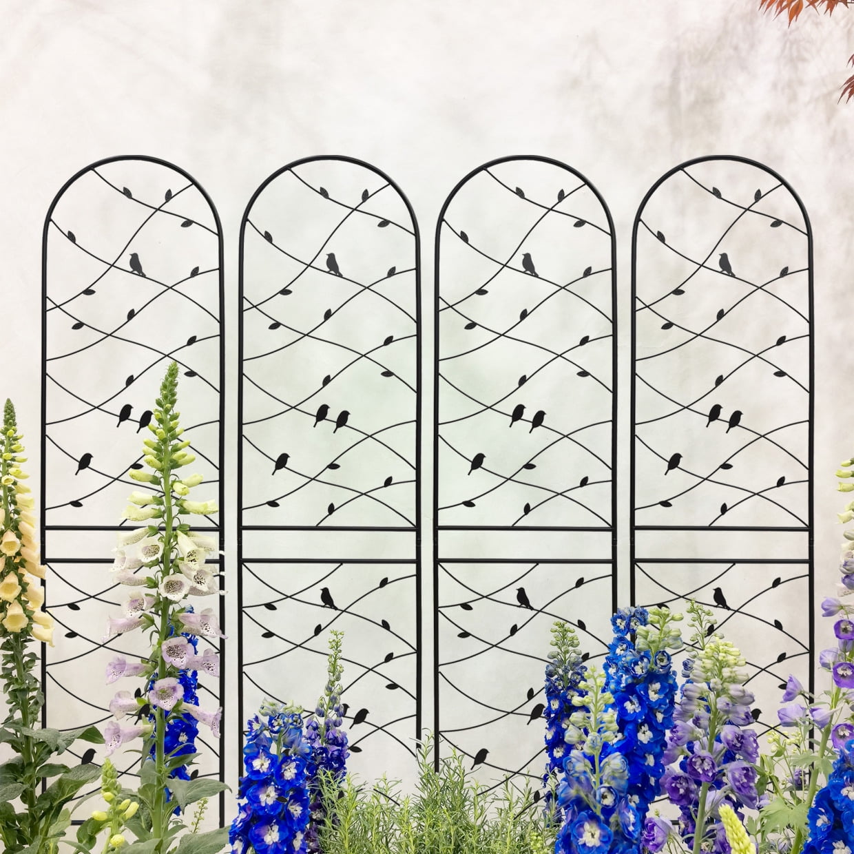 4-Pack Rustproof Metal Garden Trellis with Bird Deco: Sturdy Vine ...