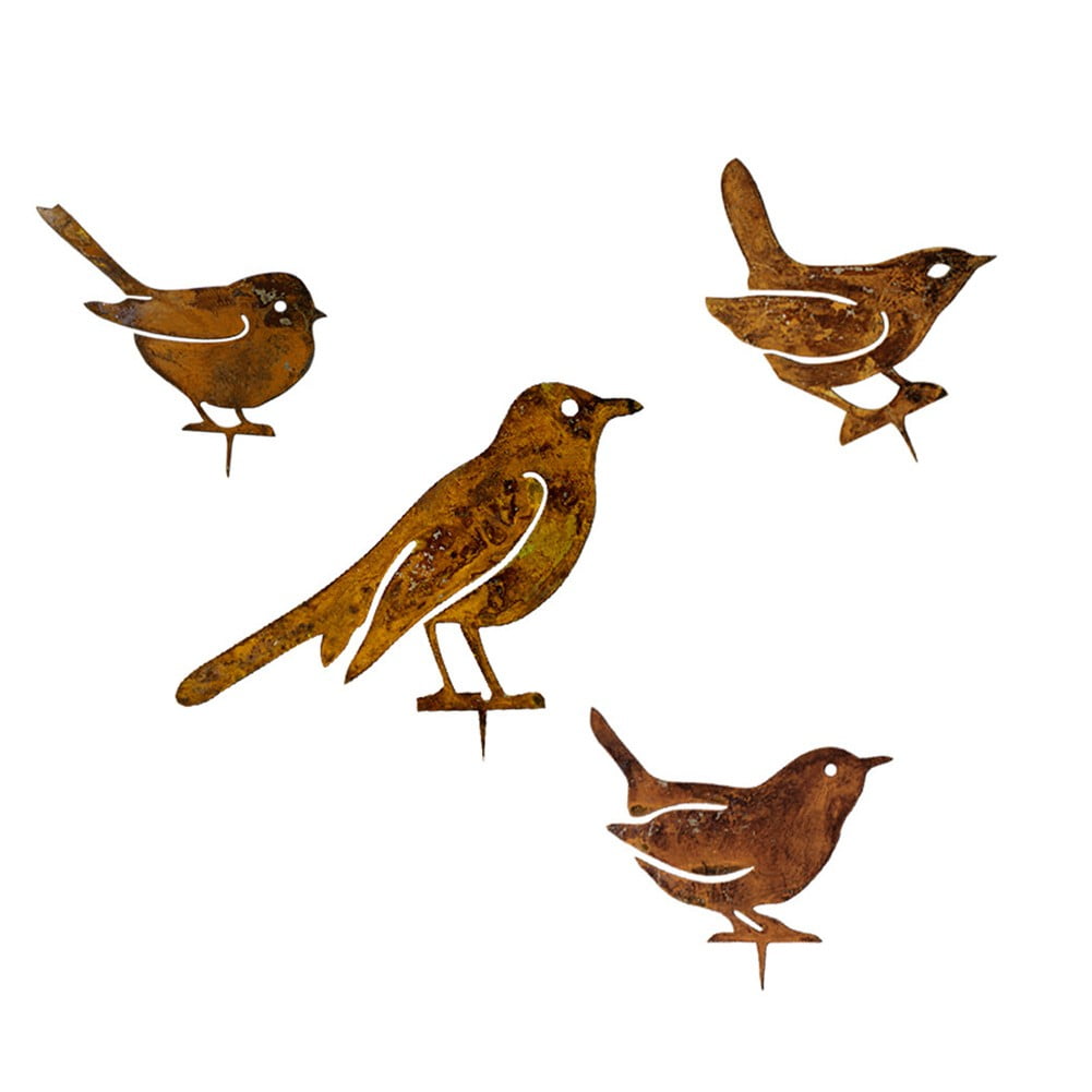 4 Pack Rusty Metal Robin Silhouette Patina Art Statue Garden Stake ...