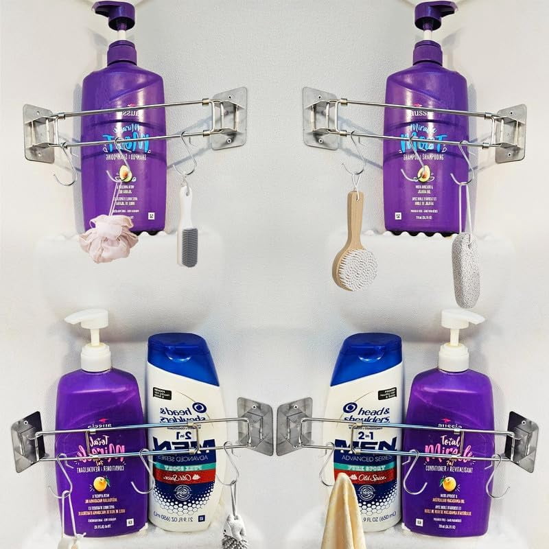 4 Pack Rv Shower Corner Storage Bar with 12 S-Hooks-Adjustable ...