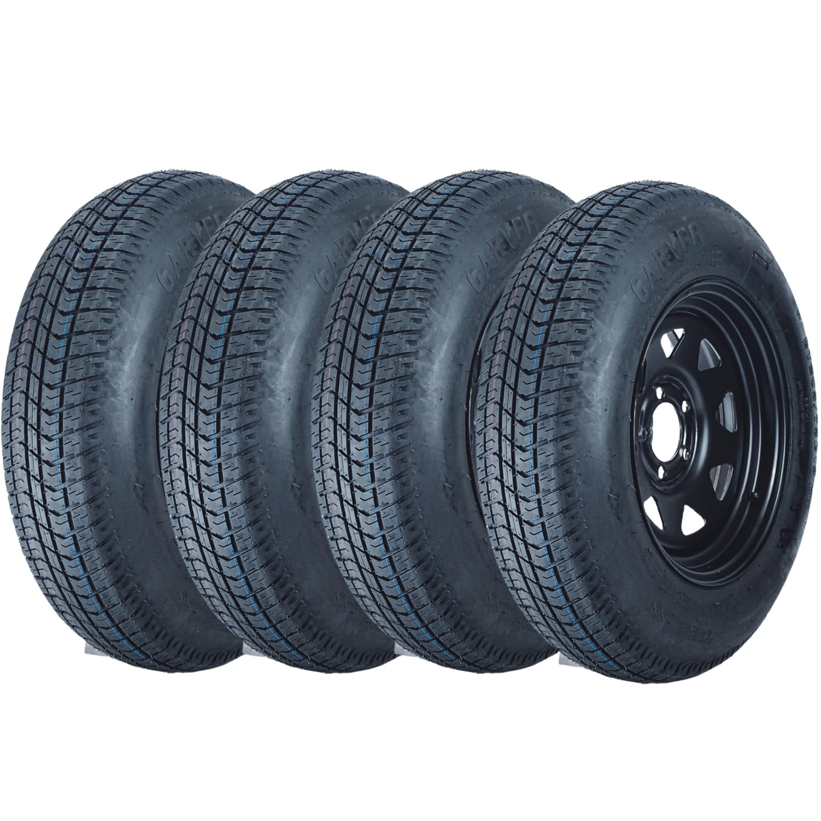 4-Pack ST205/75D15 Trailer Tires and15" Rims, 5 Lug on 4.5" Bolt ...