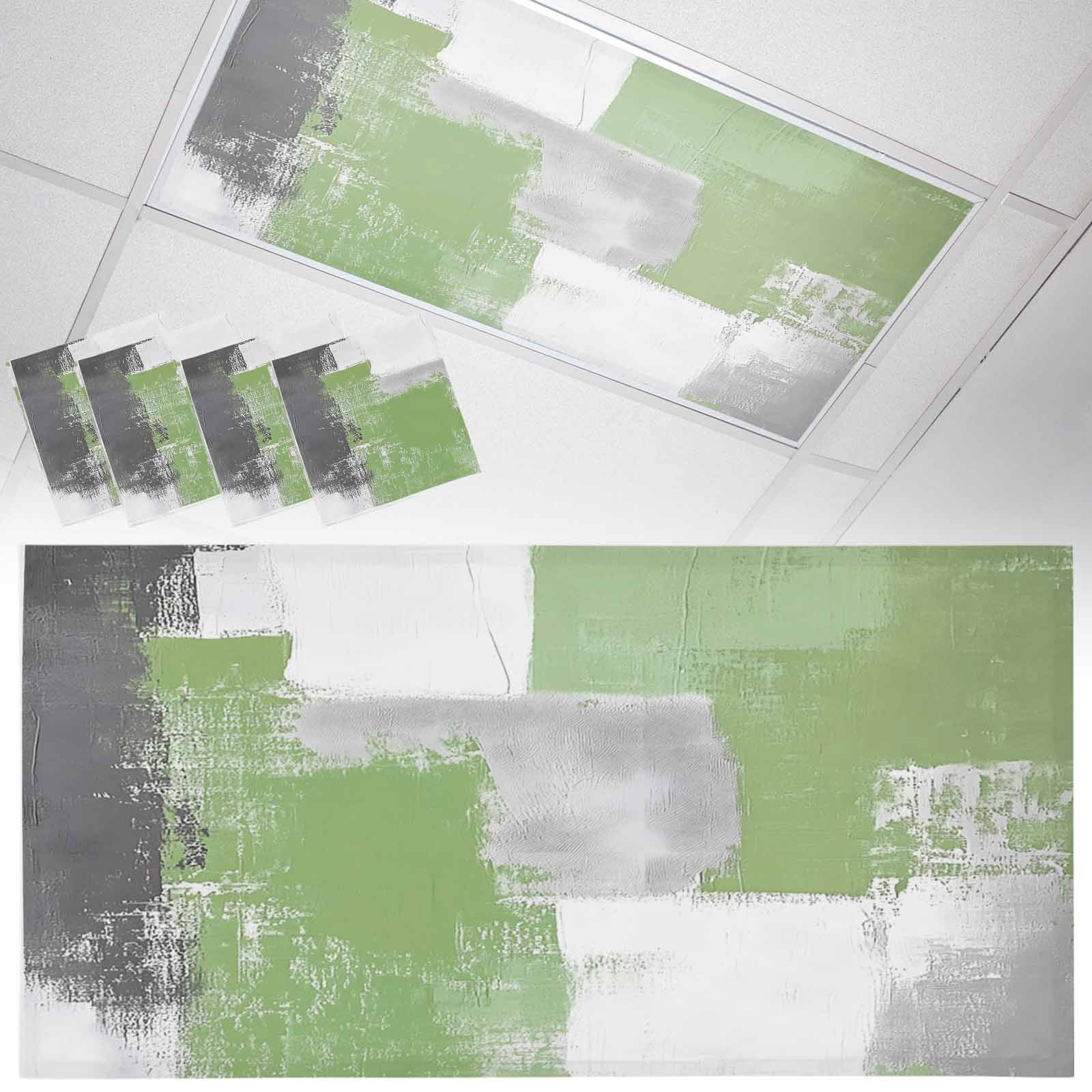4 Pack Sage Green Fluorescent Light Covers for Ceiling Lights Gray Graffiti Color Blocks ...