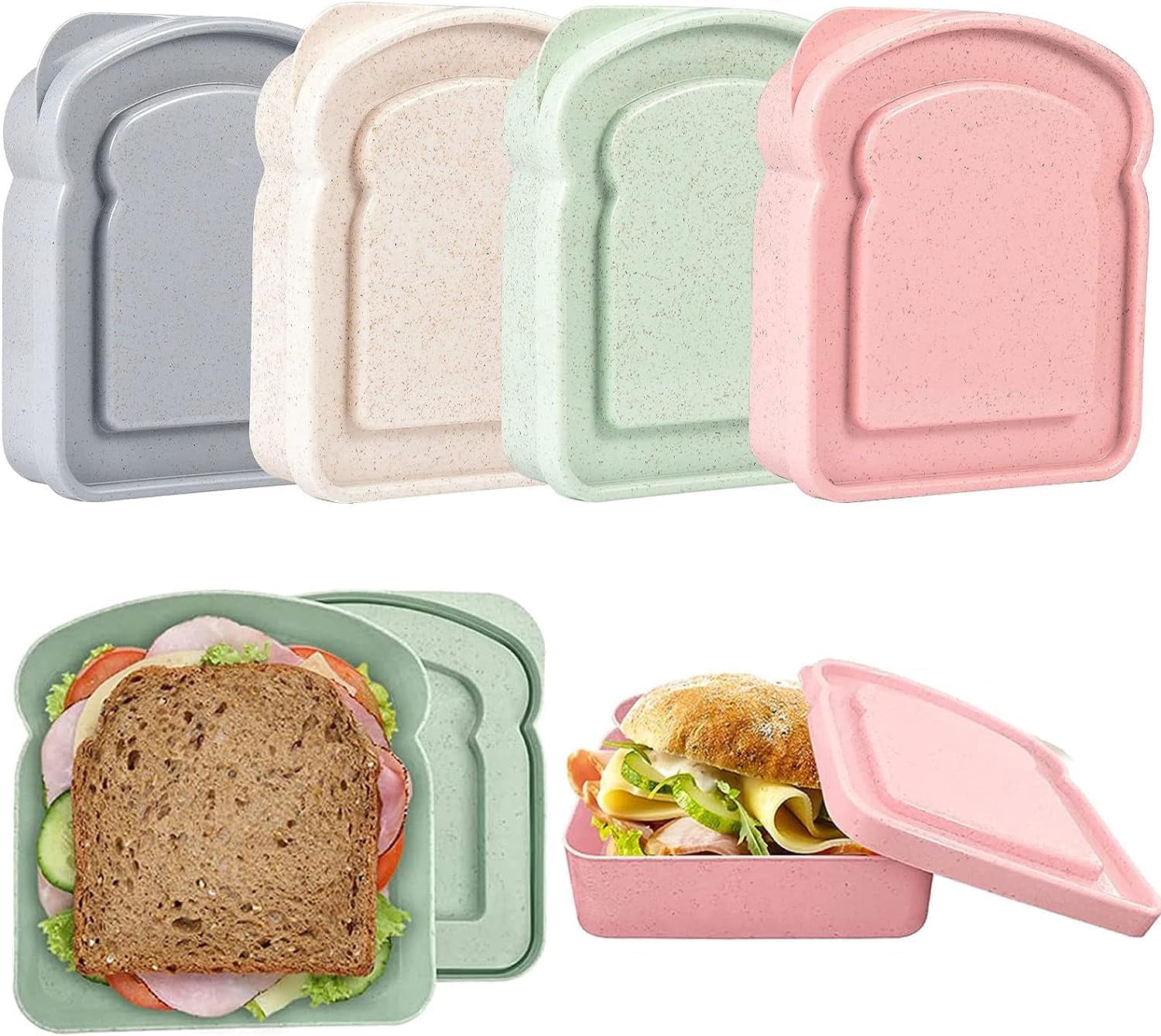 4 Pack Sandwich Containers for Kids, Toast Shape Lunch Box with Lids ...