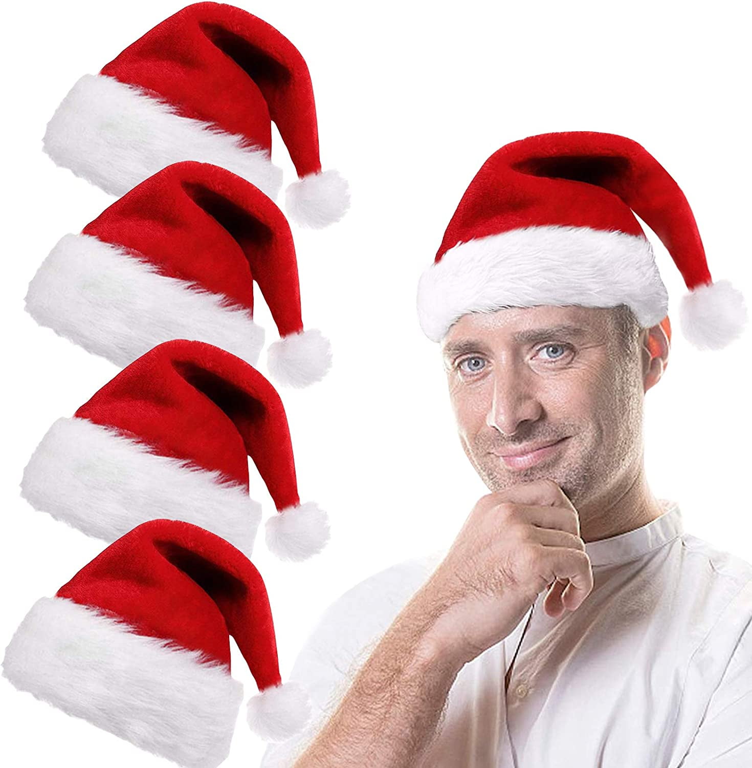 4 Pack Santa Hats Plush Velvet Christmas Hats for Kids Adult Men Women ...