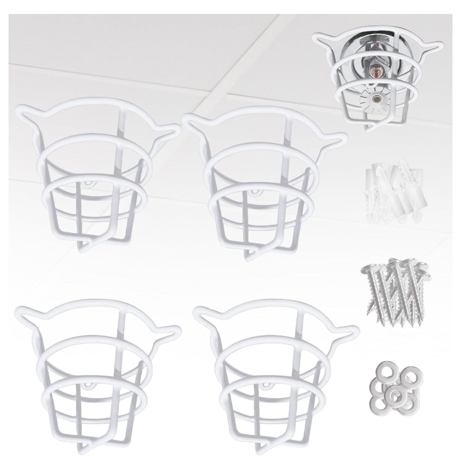 (4 Pack) SarCQg White Fire Sprinkler Head Cage Guard for Both 1/2" & 3/ ...