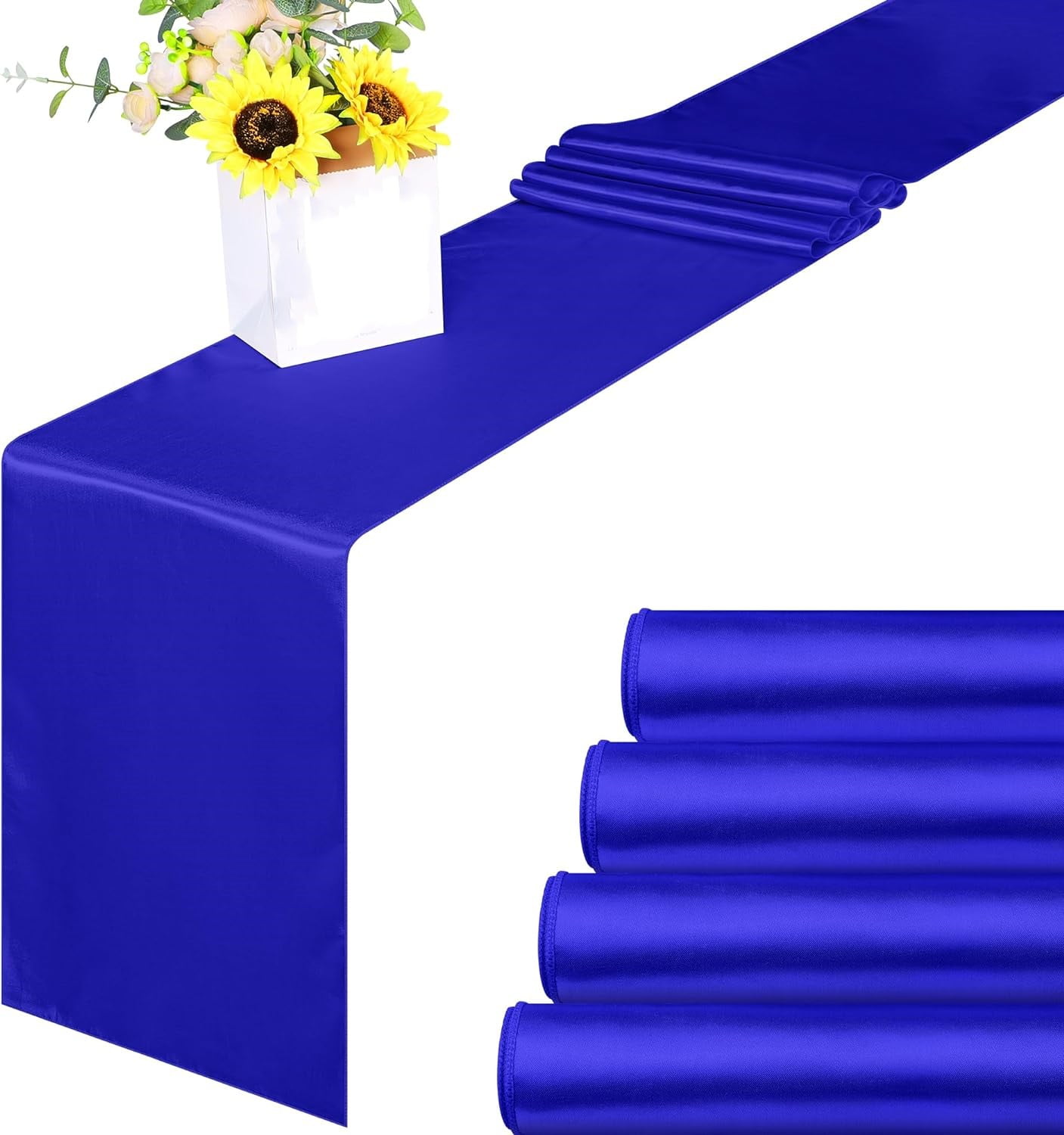 4 Pack Satin Royal Blue Table Runners 12x108 Inch Long, Wedding Banquet ...