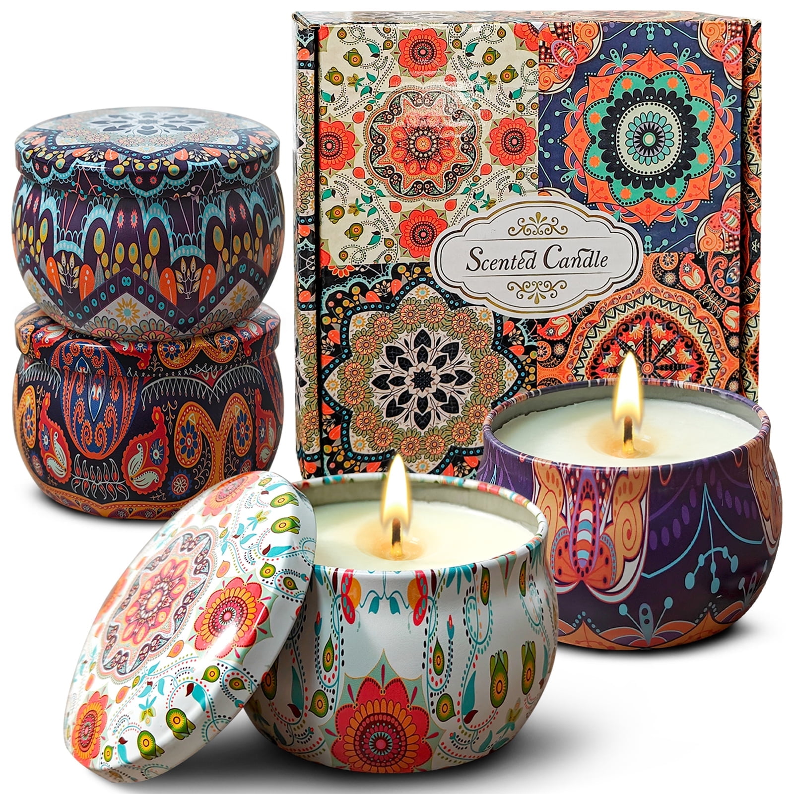 4 Pack Scented Candles Gift Set, 8% Essential Oil,120H Burning, Candles ...