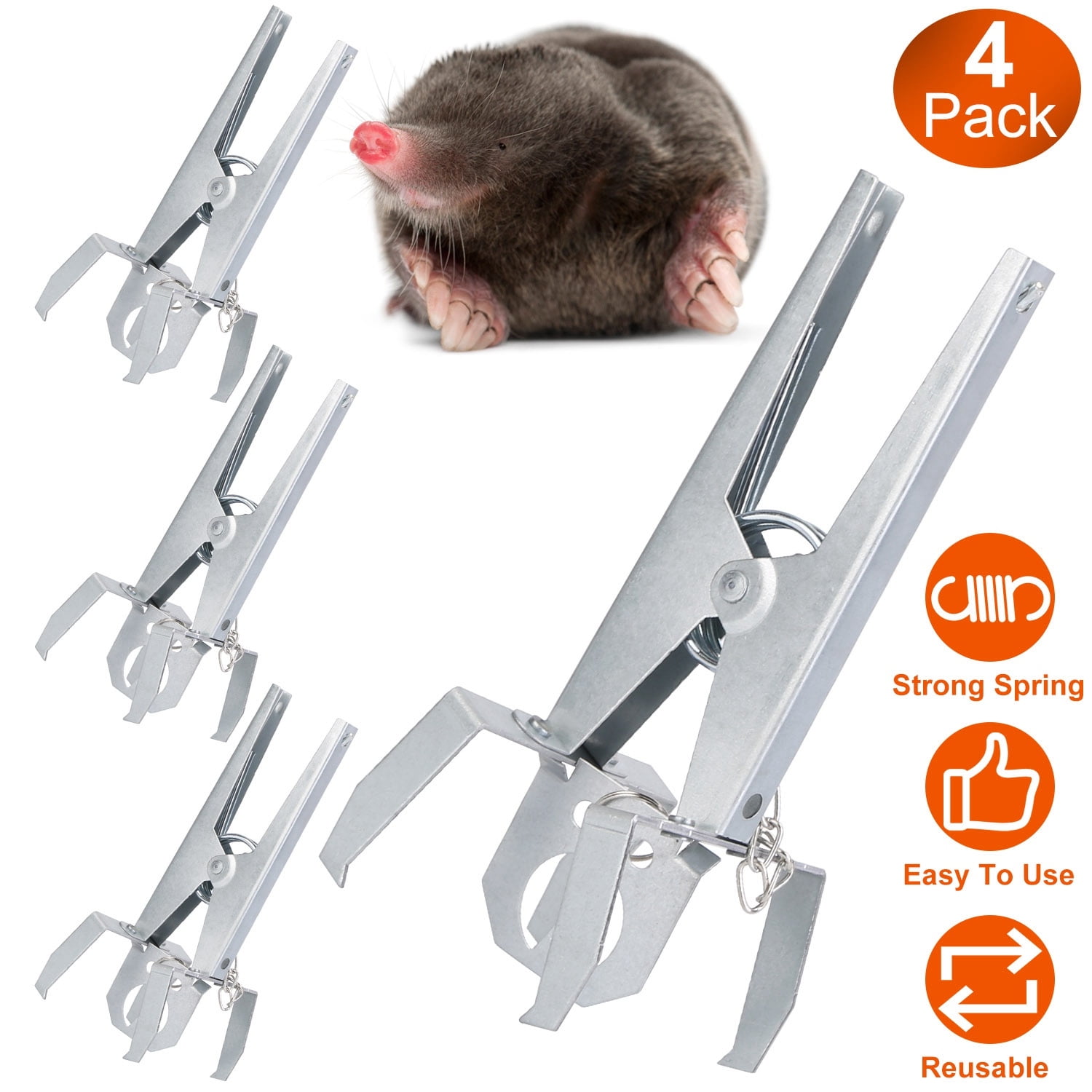 4 Pack Scissor Jaw Mole Traps - Effective Mole Killers - Reusable Mole ...