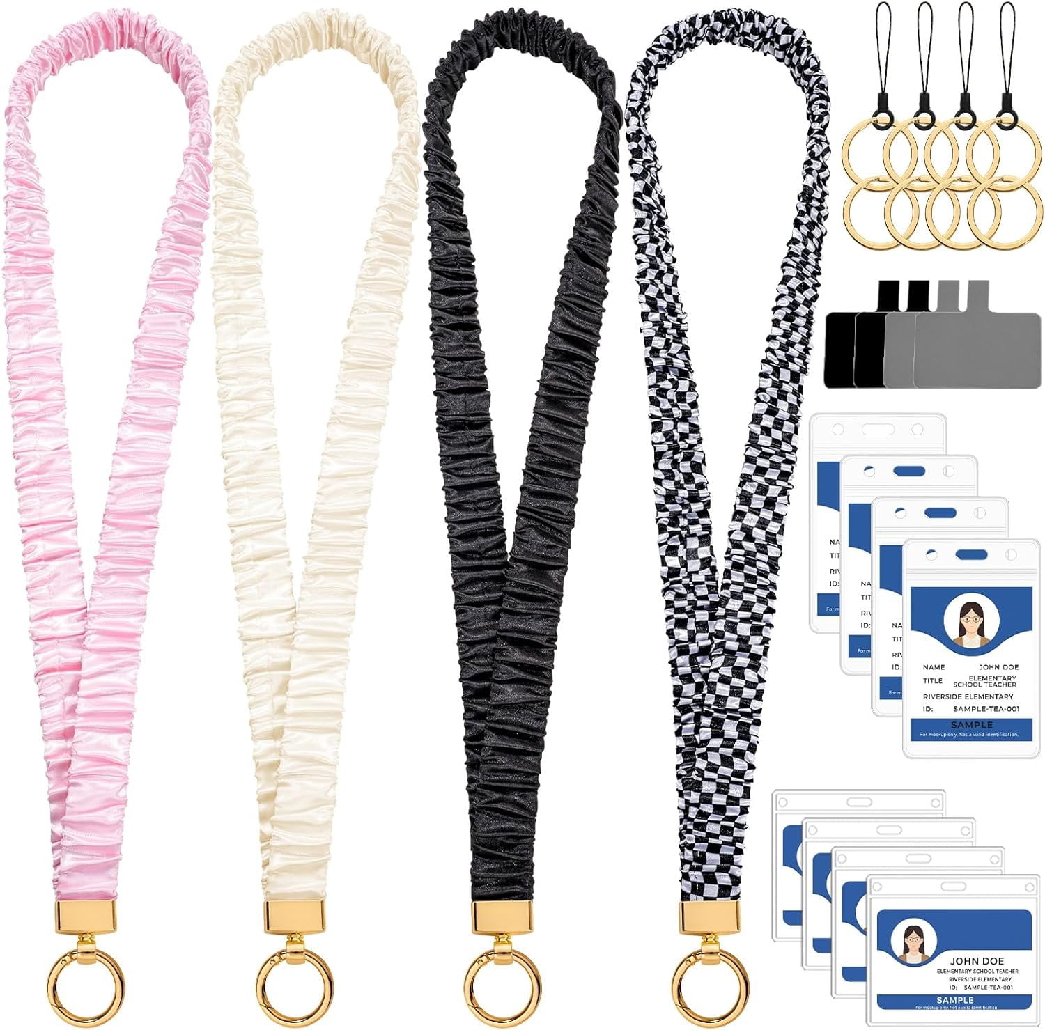 4 Pack Scrunchie Lanyards - Stretchy Teacher Lanyard with ID Holder ...