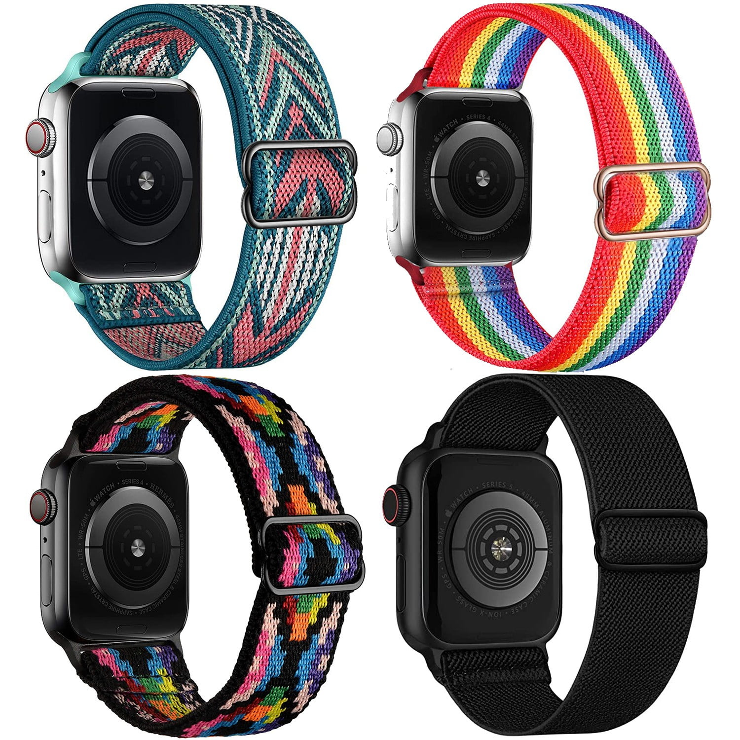 YuiYuKa 4 Pack Elastic Nylon Strap for Apple Watch Bands 38-45mm ...