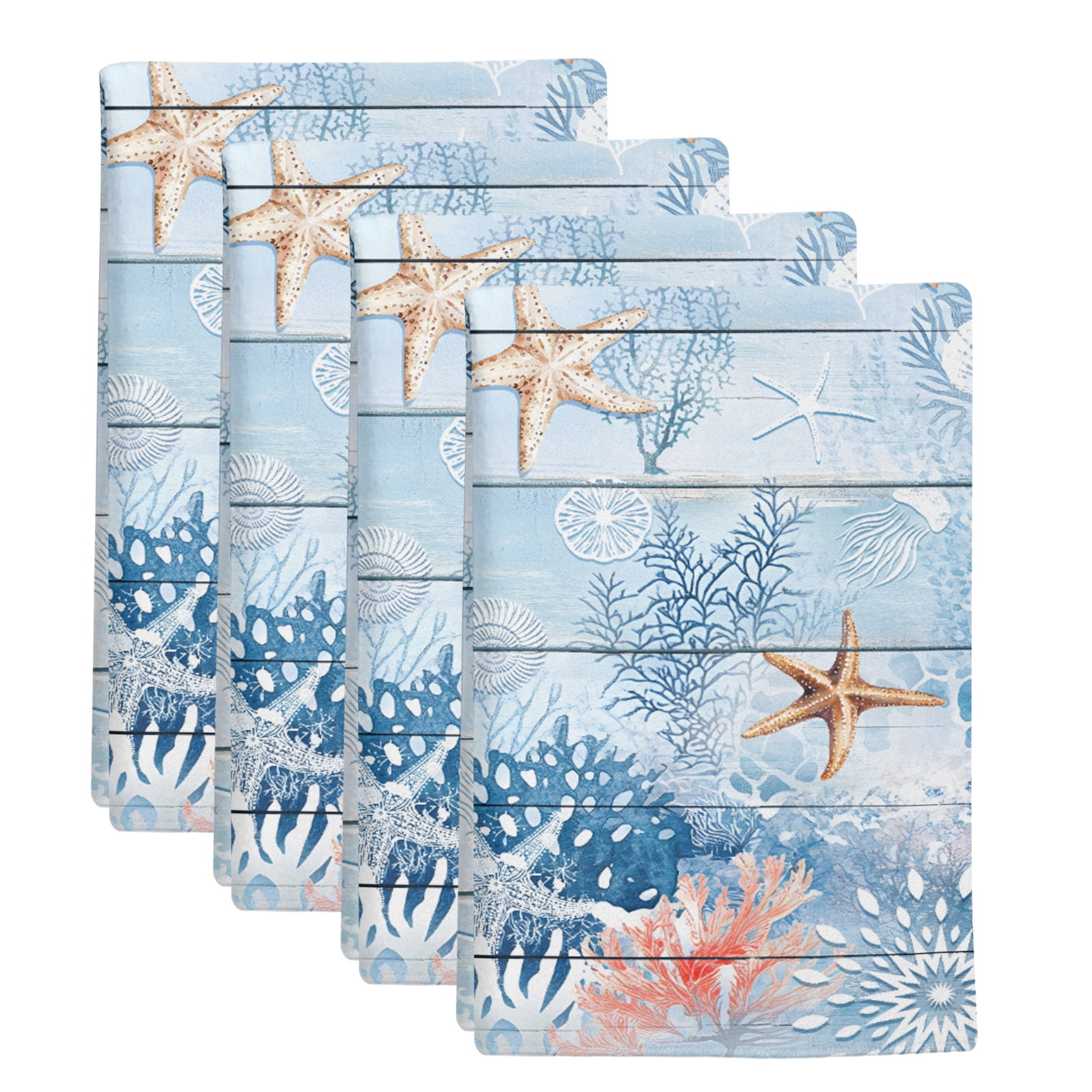 4 Pack Sea Animals Kitchen Towels Summer Ocean Beach Starfish Coral ...