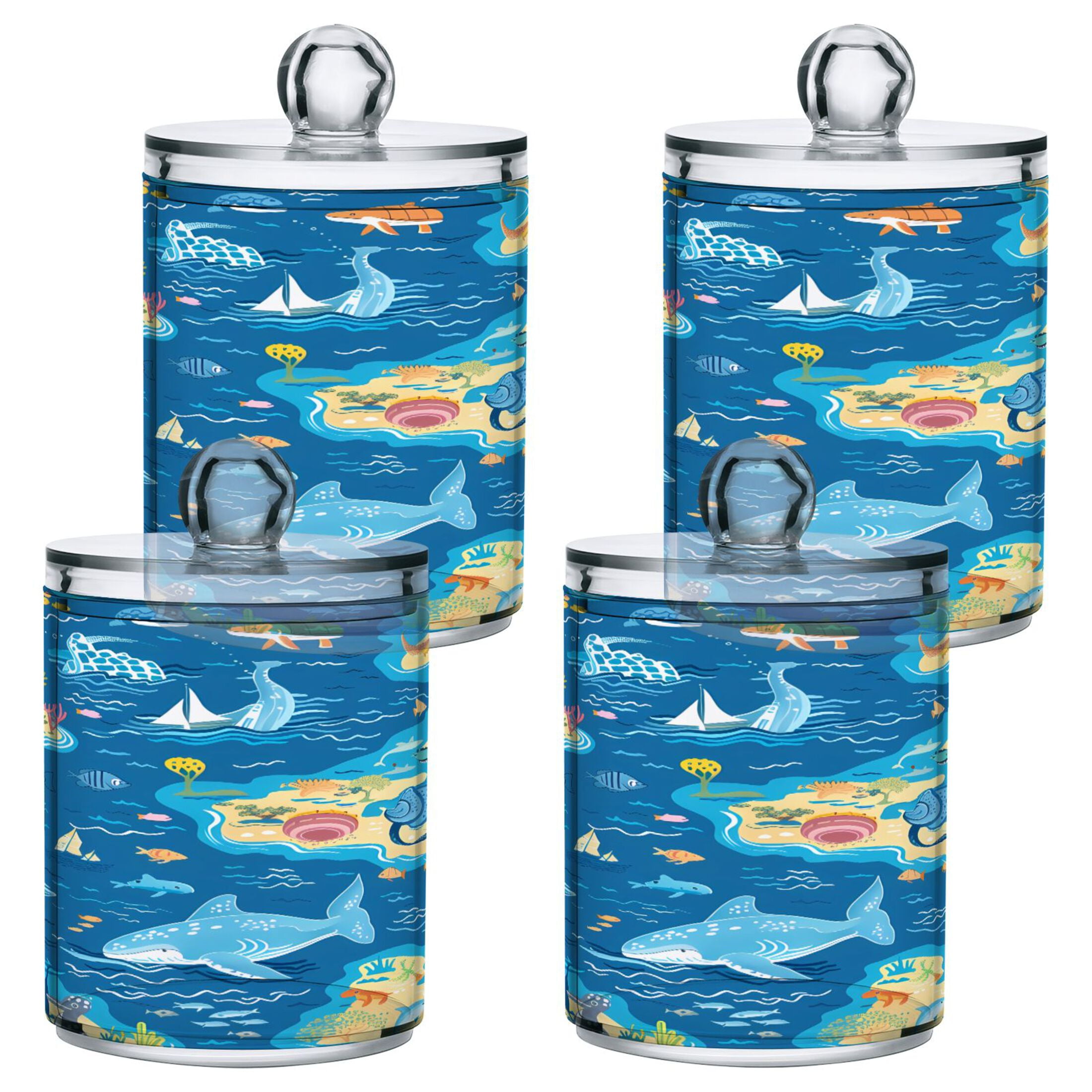 4 Pack Sea Islands Fish Ship Qtip Holder Dispenser Clear Plastic ...