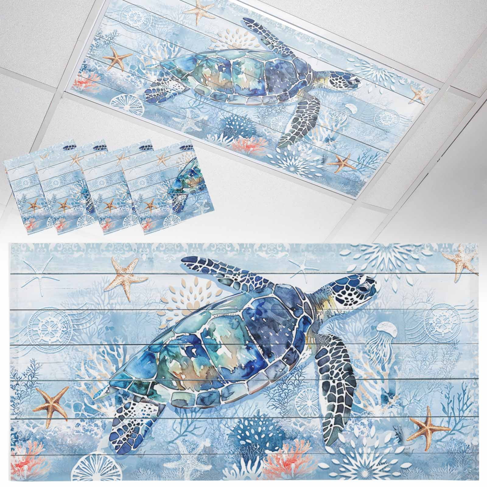 4 Pack Sea Turtle Fluorescent Light Covers for Ceiling Lights Ocean ...
