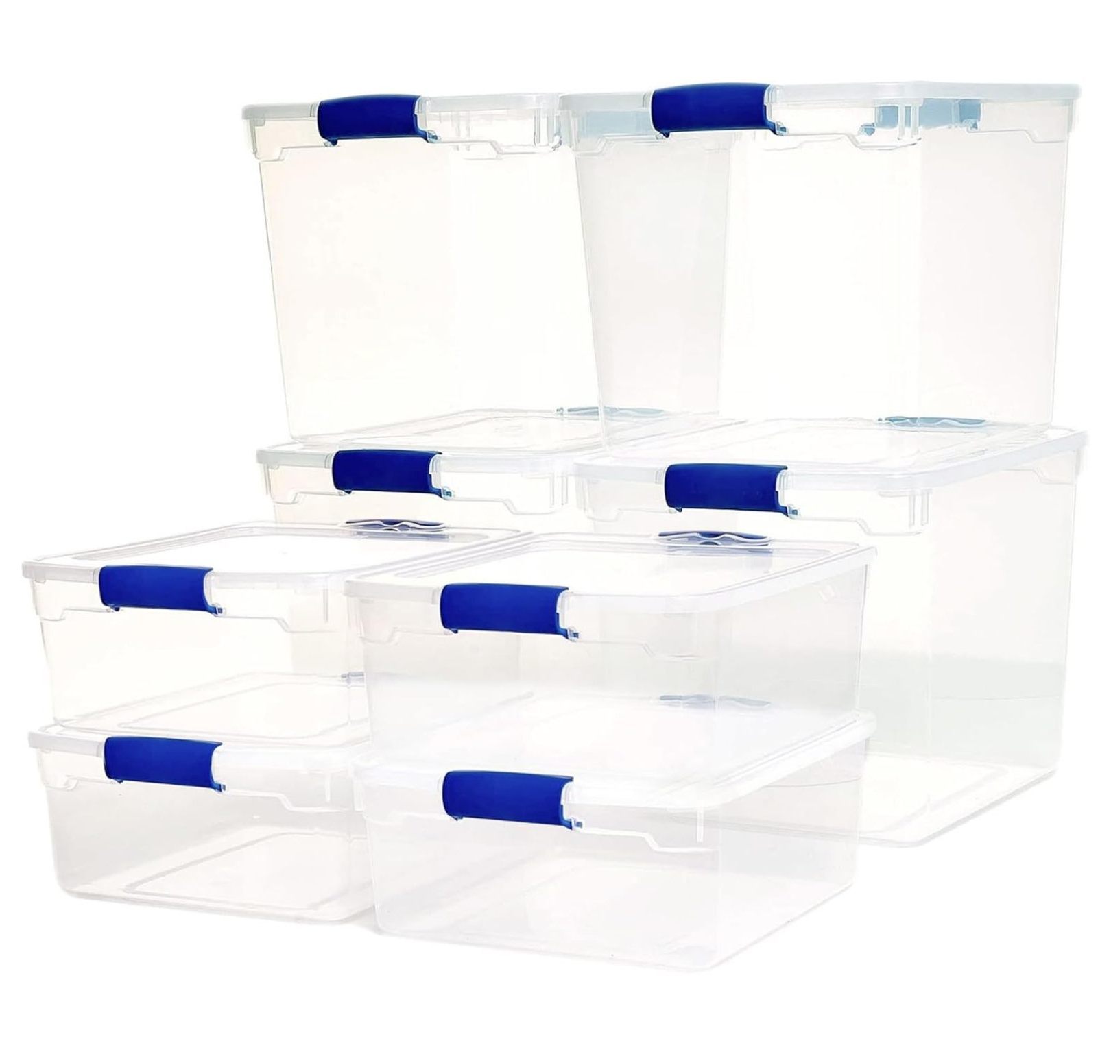 4-Pack Secure , Clear Plastic Storage Organizer Bins, 31 Quart, Blue ...