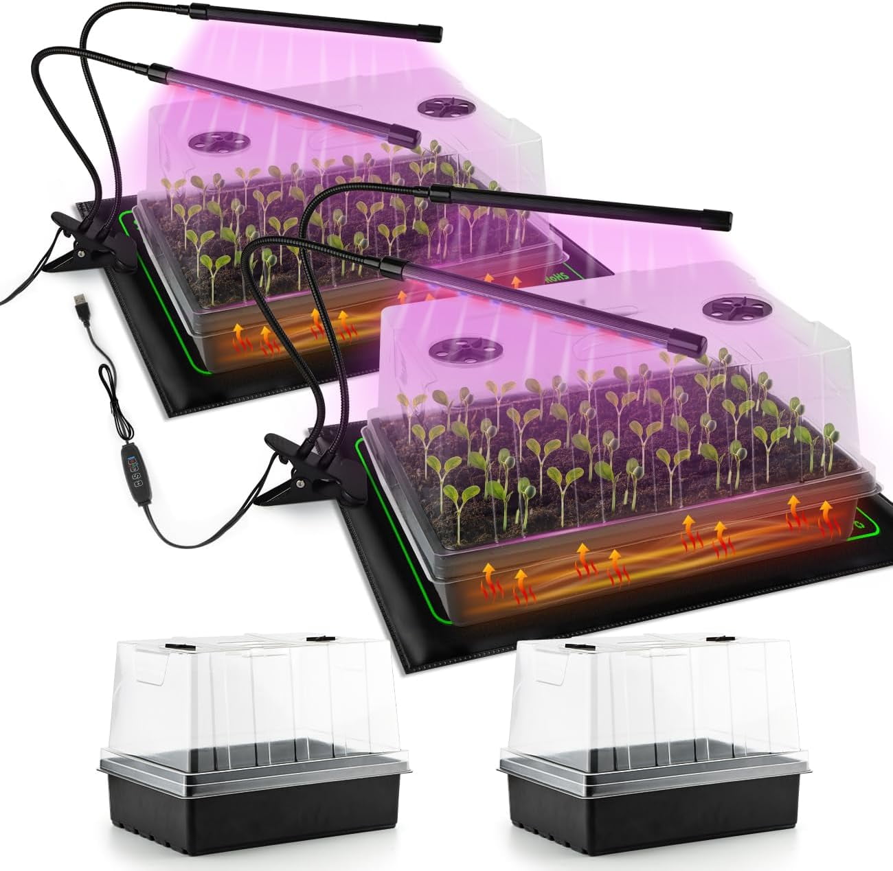 4-Pack Seed Starter Kit with Adjustable Grow Lights & 2 Heat Mats – 5 ...