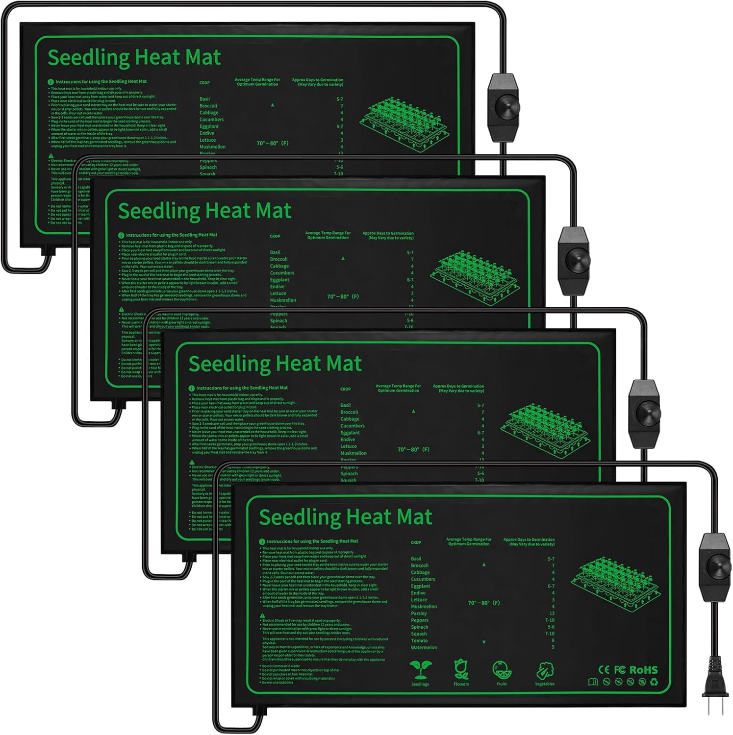 4 Pack Seedling Heat Mat for Seed Starting with Temperature Adjustable ...