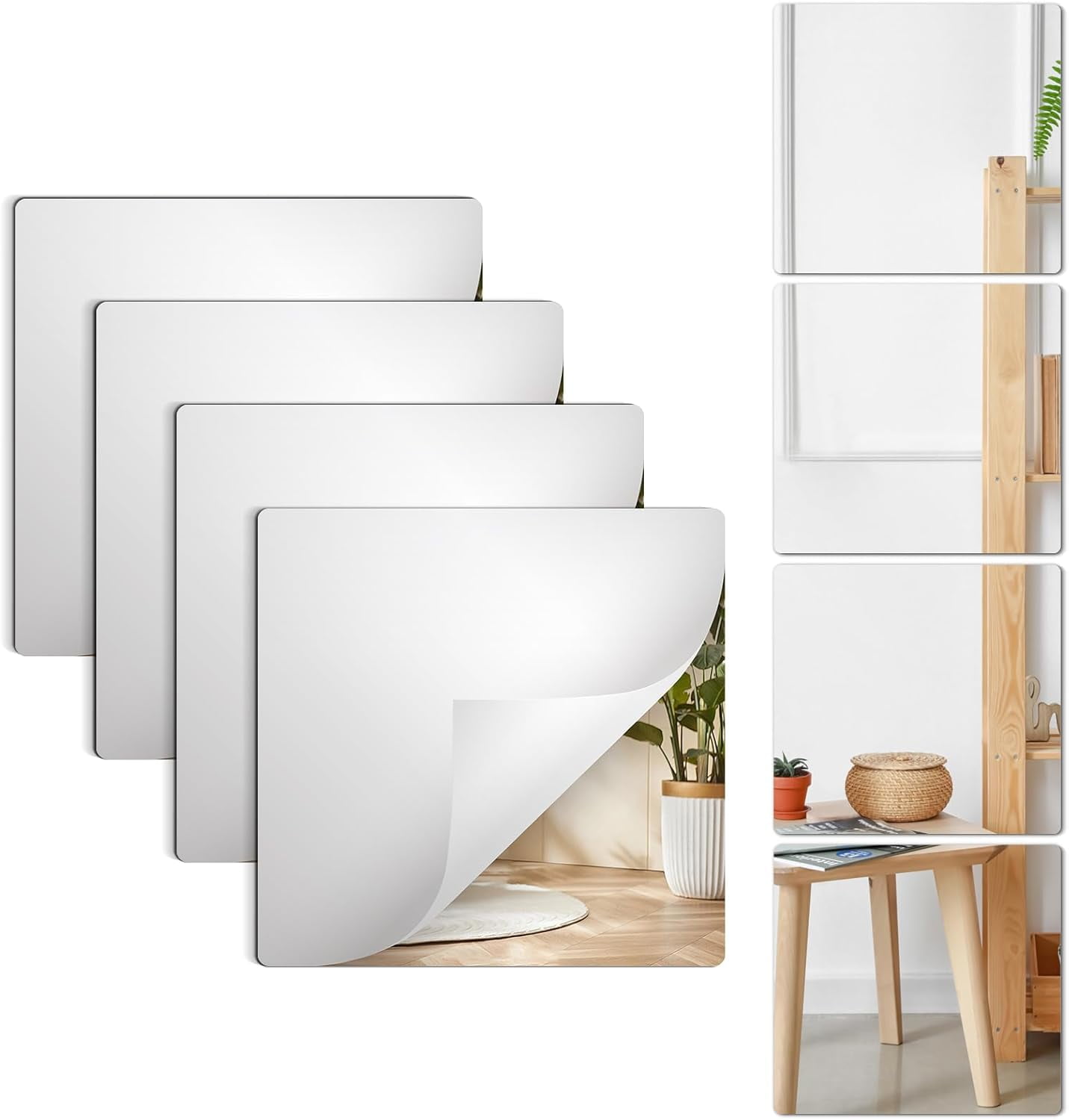 4 Pack Self Adhesive Acrylic Mirror Flexible Wall Mirrors Stickers ...