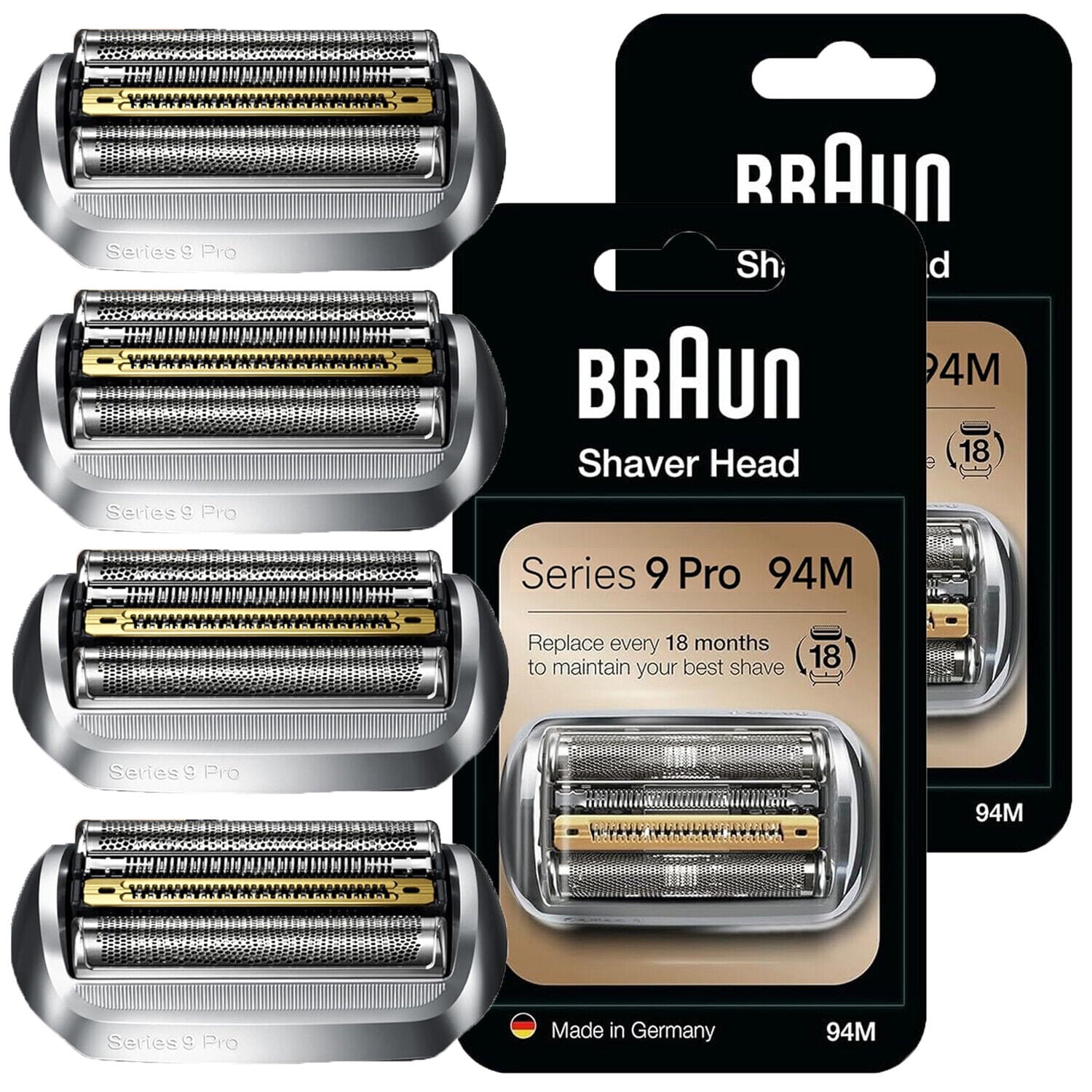 4 Pack Series 9 Pro Braun 94M Shaving Head Replacement Foil Shaver Cassette - Walmart.com
